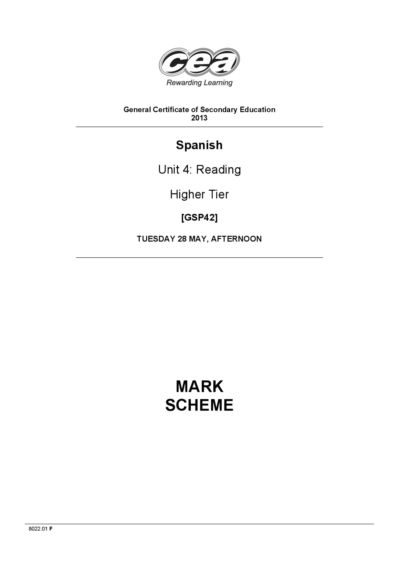 Spanish Unit 4: Reading Higher Tier | Study notes Spanish | Docsity