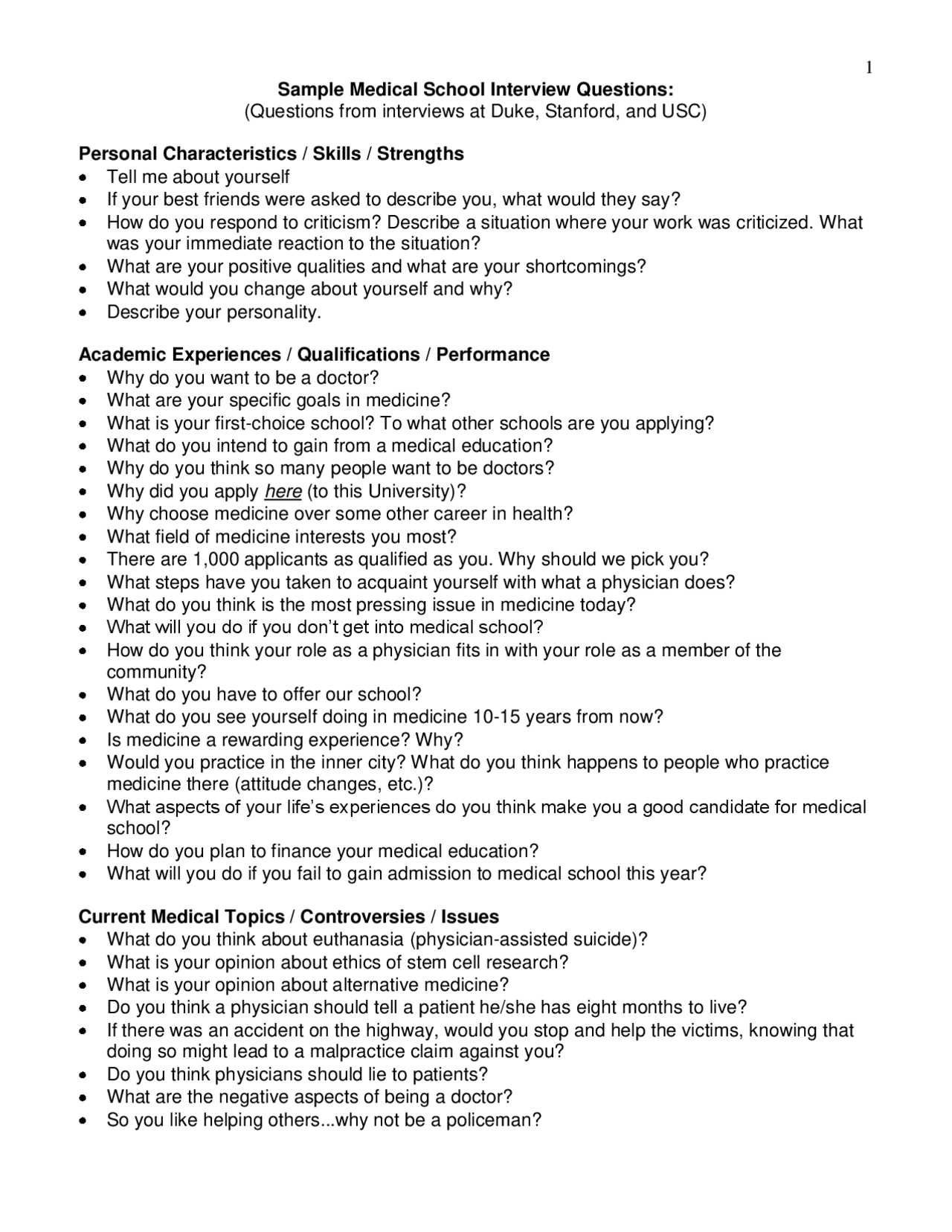 Sample Medical School Interview Questions Study Notes Medicine Docsity Sample Medical School Interview Questions Study Notes Medicine Docsity