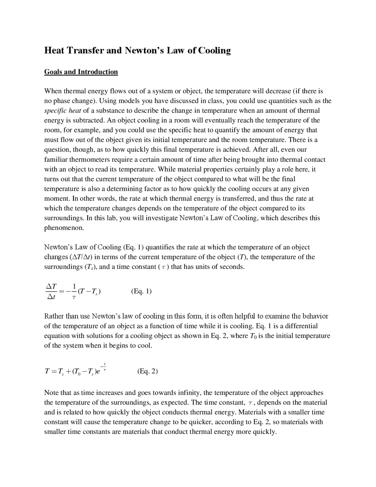 Heat Transfer and Newton's Law of Cooling | Lecture notes Law | Docsity