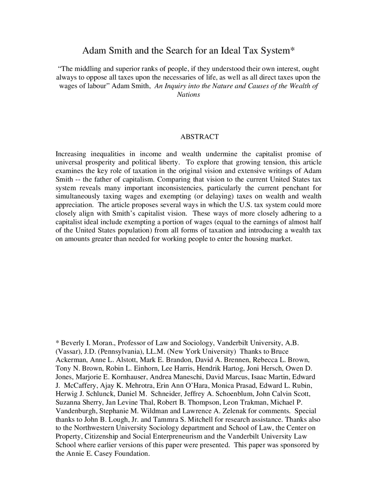 Adam Smith And The Search For An Ideal Tax System Lecture Notes Law