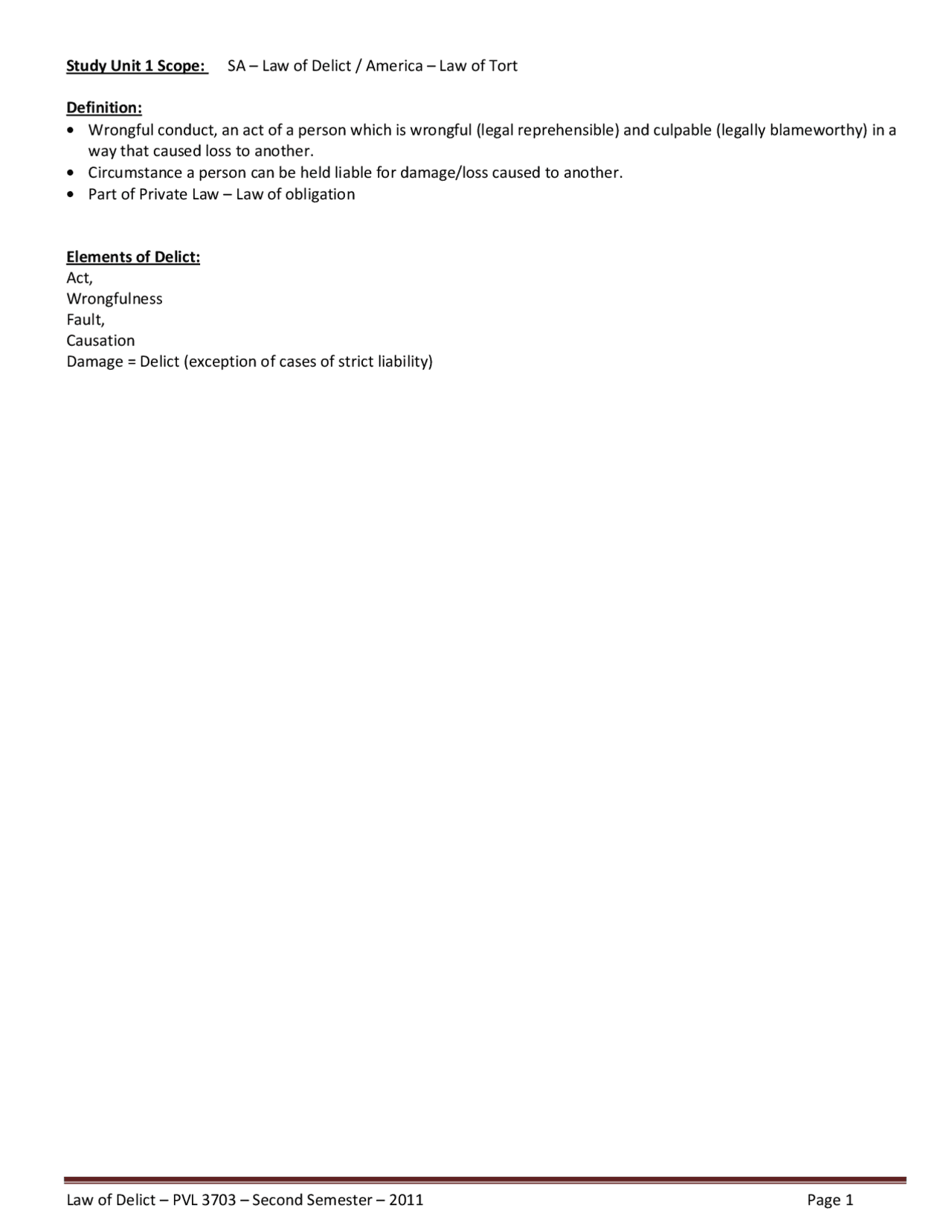 Delict_study_notes.pdf | Study notes Law | Docsity