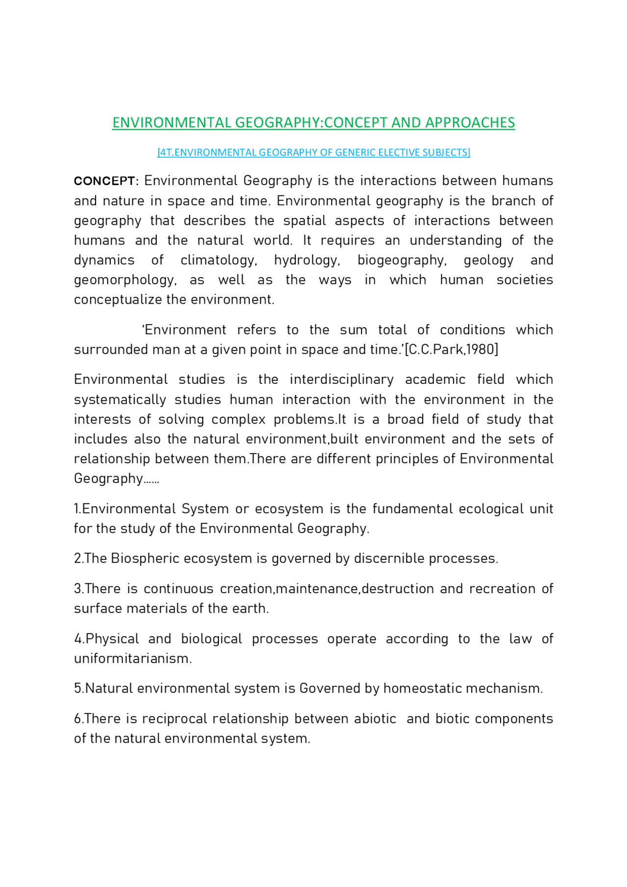 ENVIRONMENTAL GEOGRAPHY:CONCEPT AND ... | Study notes Geography | Docsity