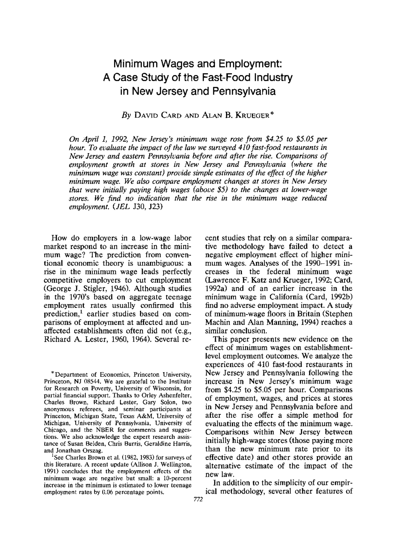 Minimum Wage's Impact on Employment and Prices in Fast-Food: A Case Study of NJ and PA | Lecture ...