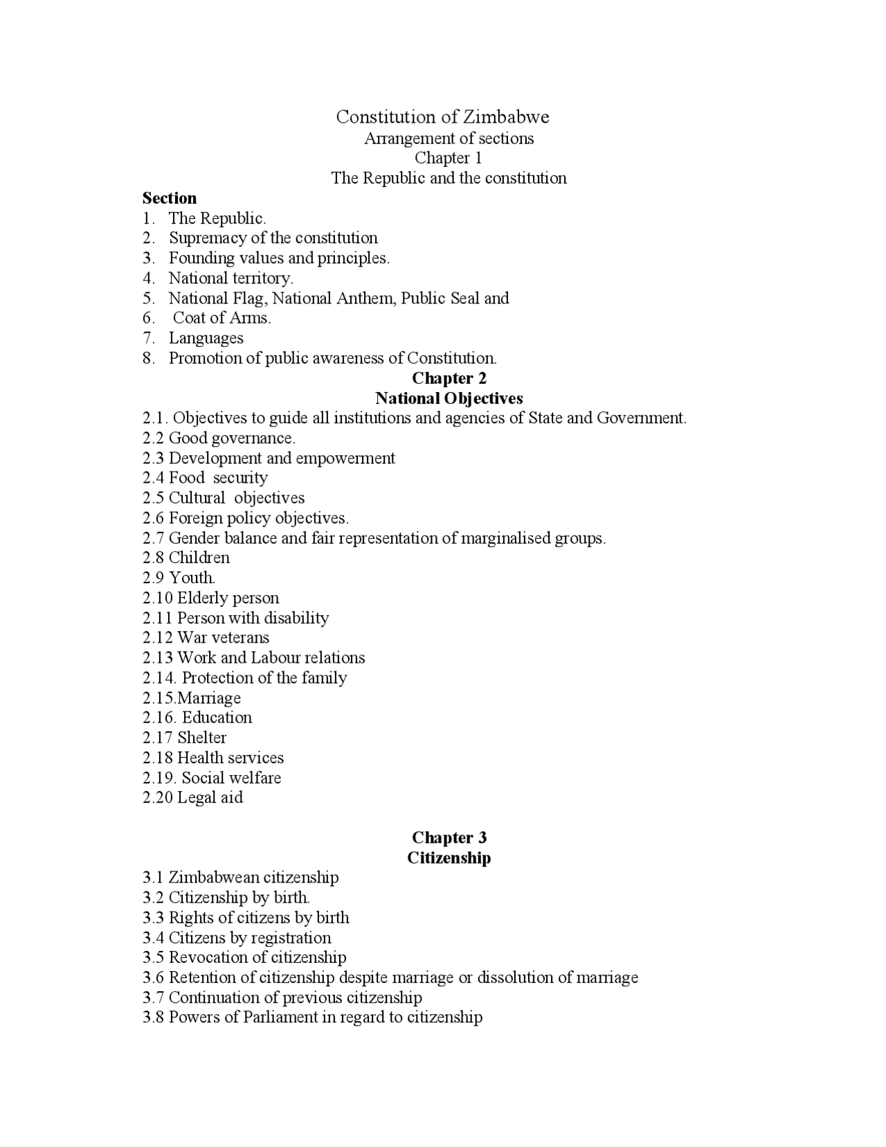 Constitution of Zimbabwe | Slides Law | Docsity