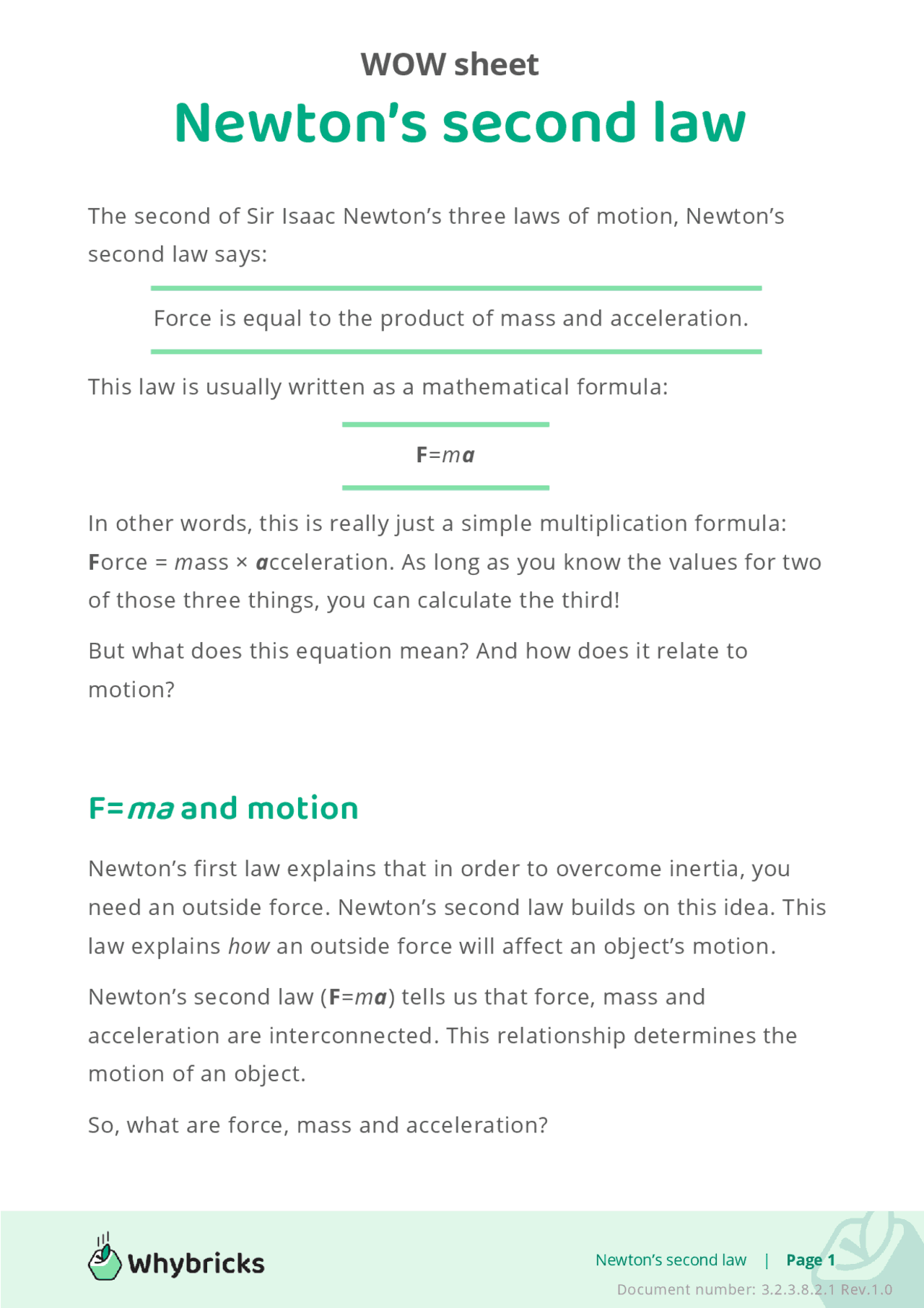 Newtons Second Law Wiltronics Lecture Notes Law Docsity