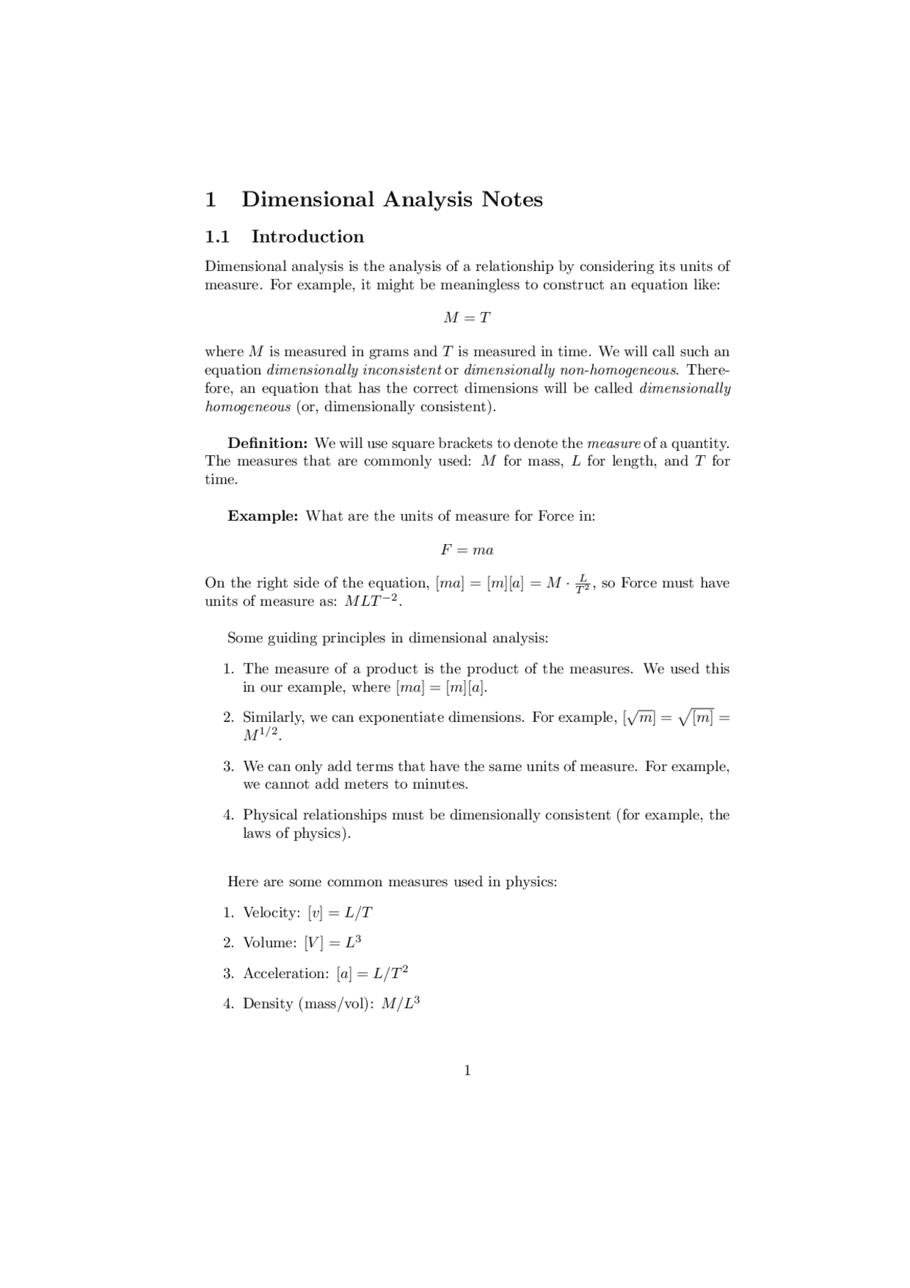 1 Dimensional Analysis Notes Summaries Dimensional Analysis Docsity