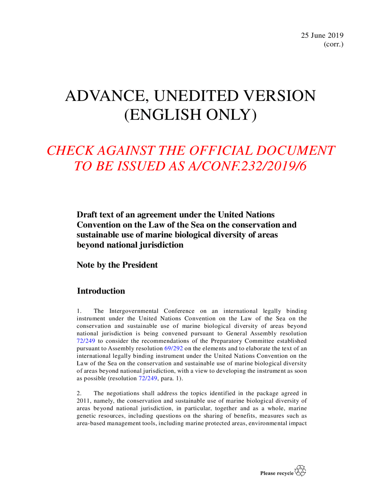 ADVANCE, UNEDITED VERSION (ENGLISH ONLY) | Study notes English | Docsity