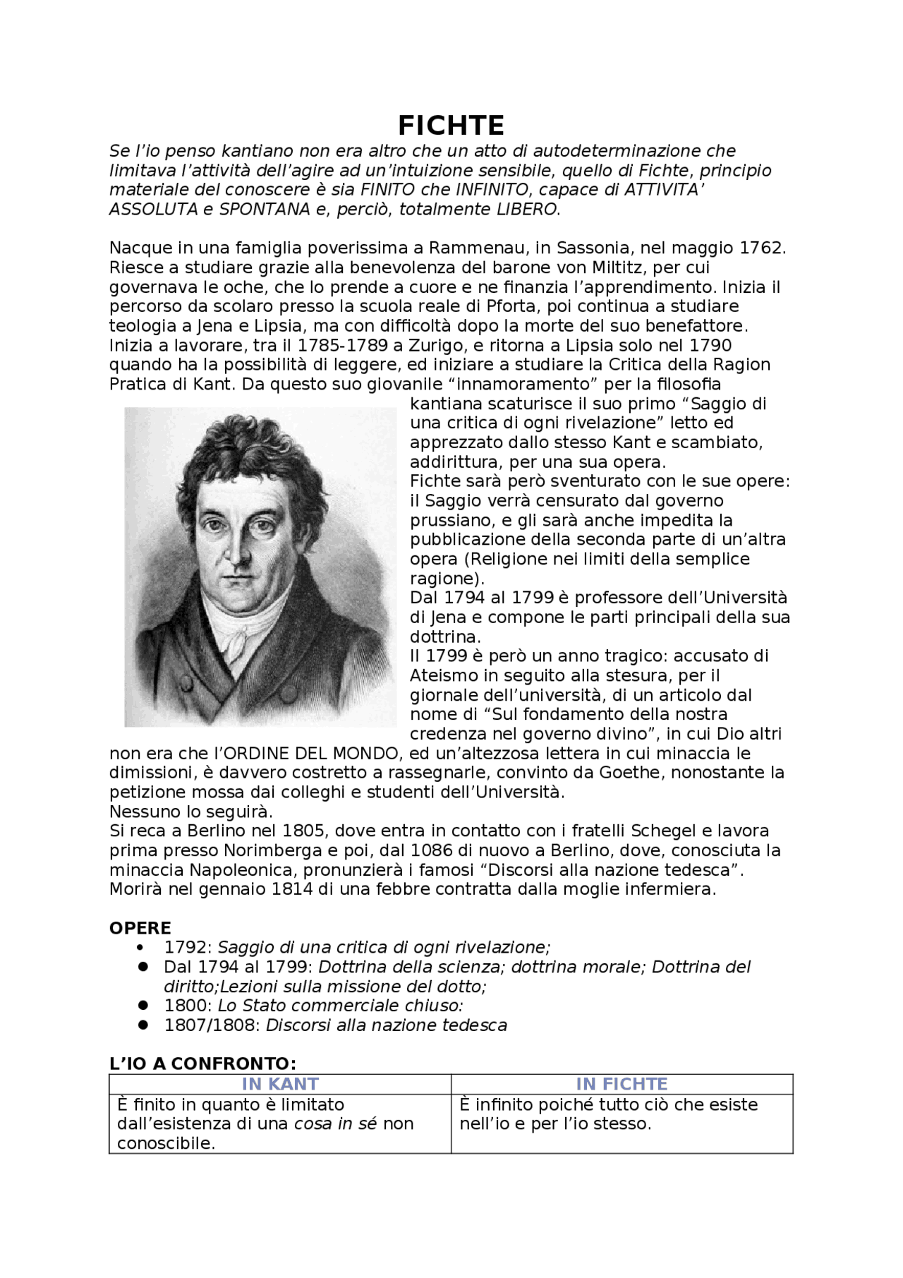 Dottrina filosofica di J.G. Fichte | Appunti di Filosofia | Docsity