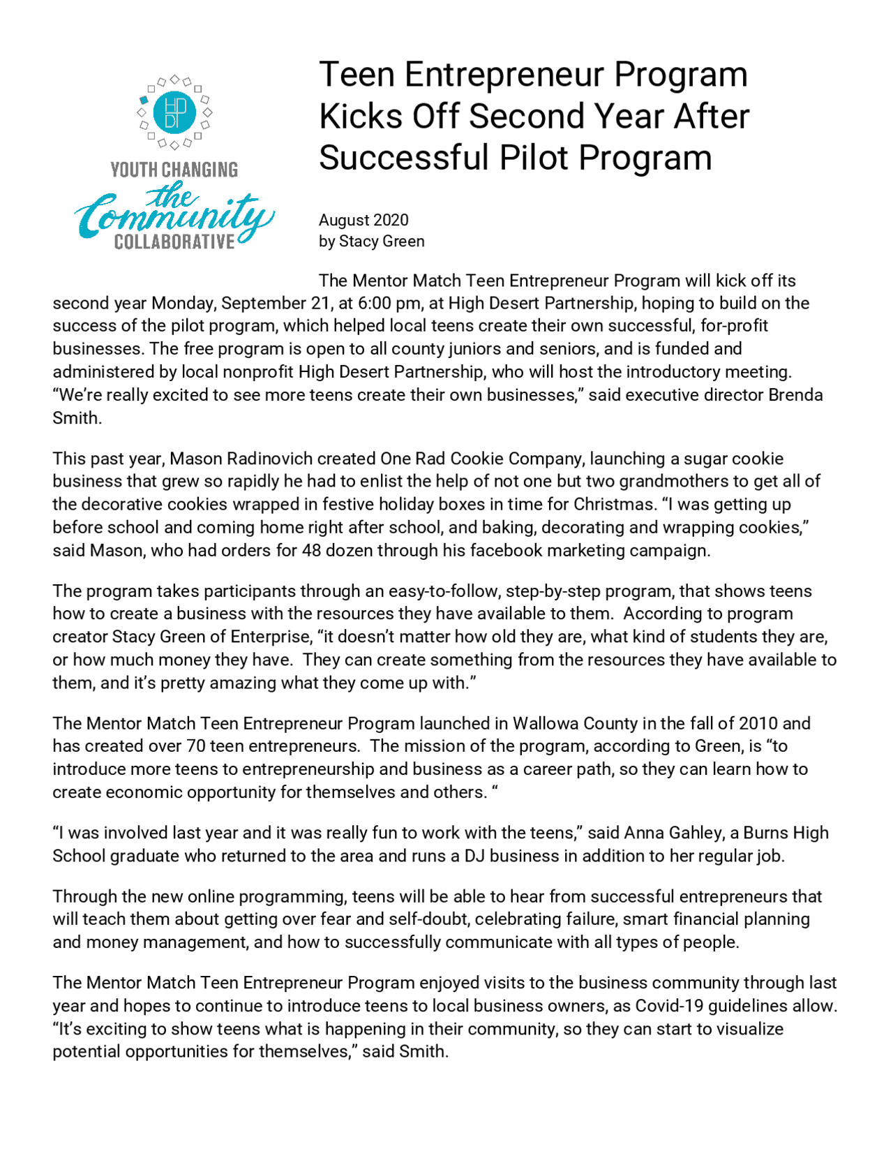 Teen Entrepreneur Program Kicks Off Second Year After ... | Lecture ...