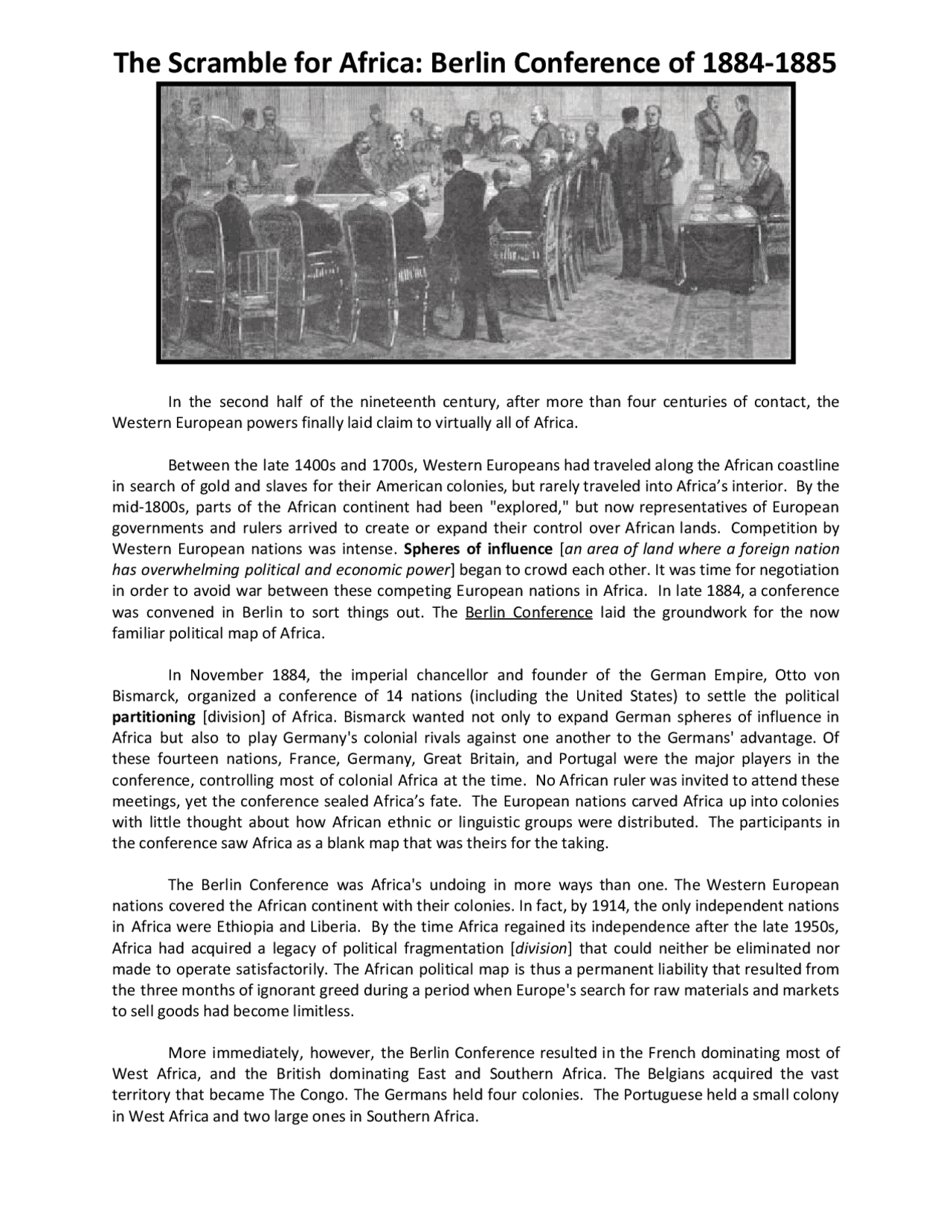 The Scramble for Africa: Berlin Conference of 1884-1885 | Exams German ...