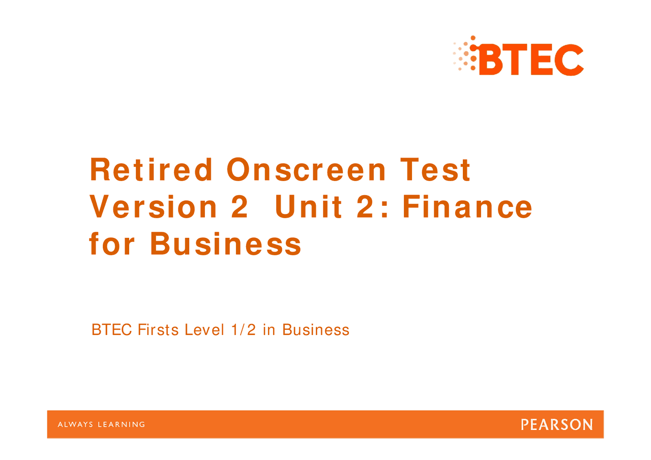 Retired Onscreen Test Version 2 Unit 2: Finance for Business ...