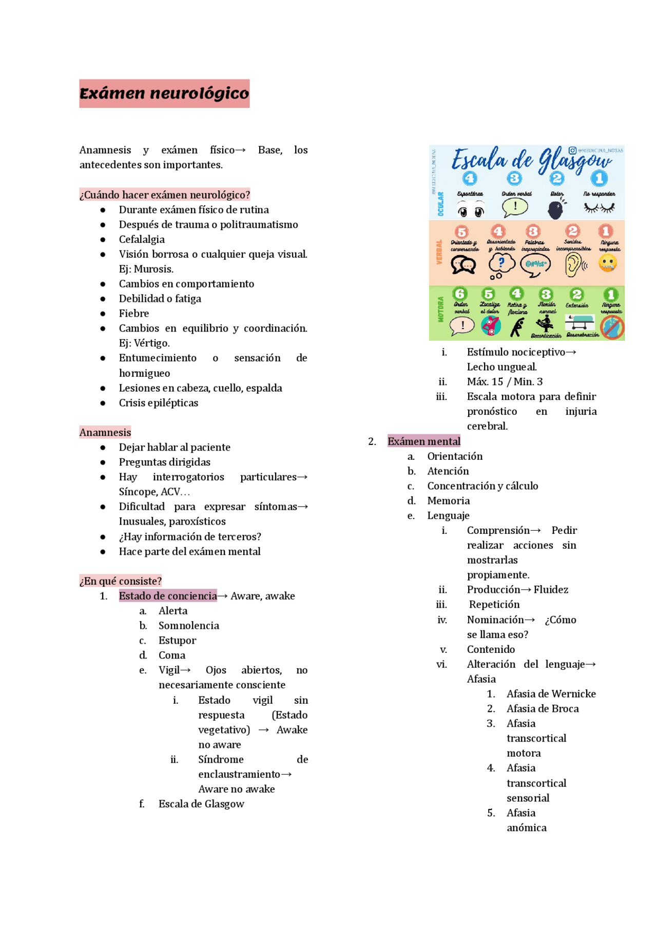 Examen Neurológico Apuntes Apuntes De Semiología Docsity
