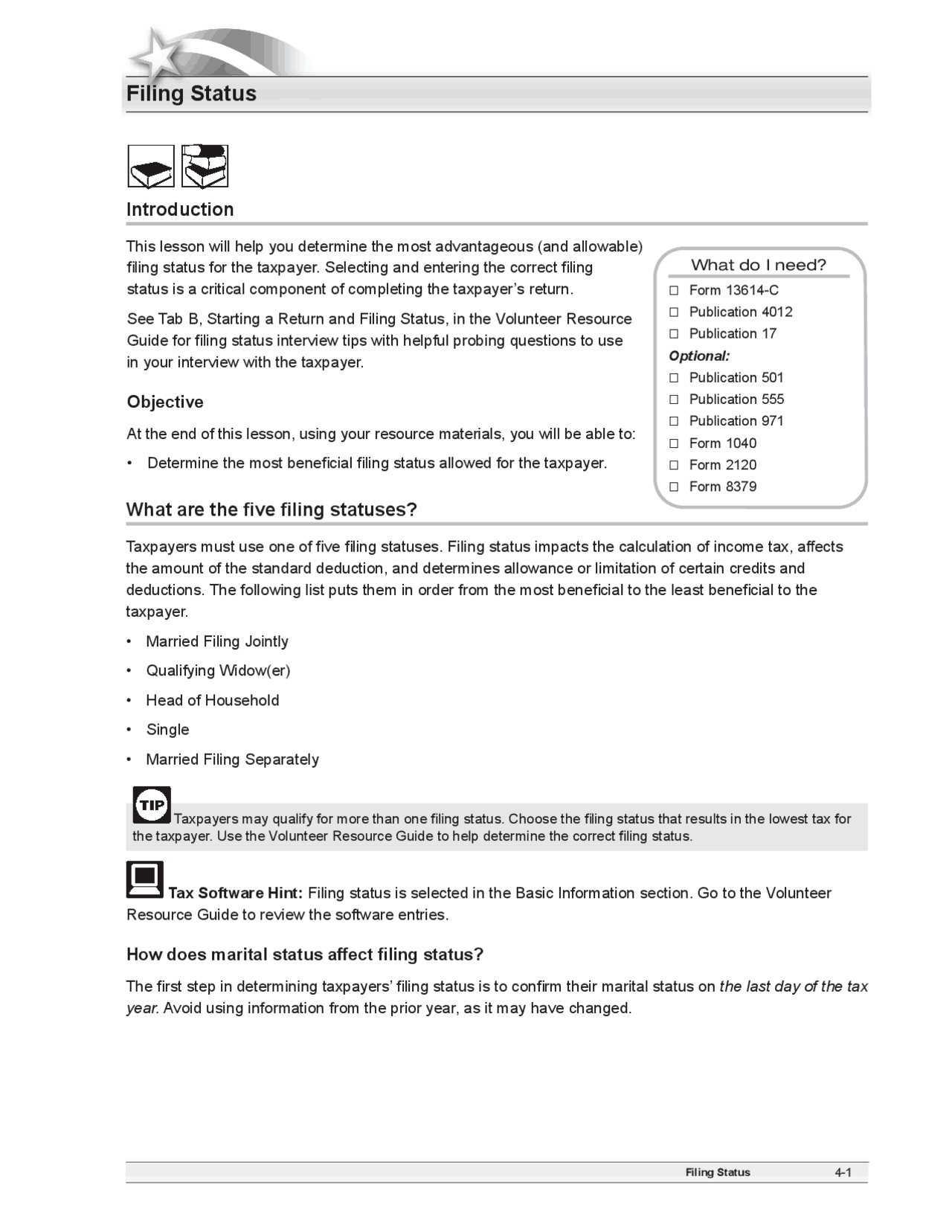 Filing Status | Study notes Law | Docsity