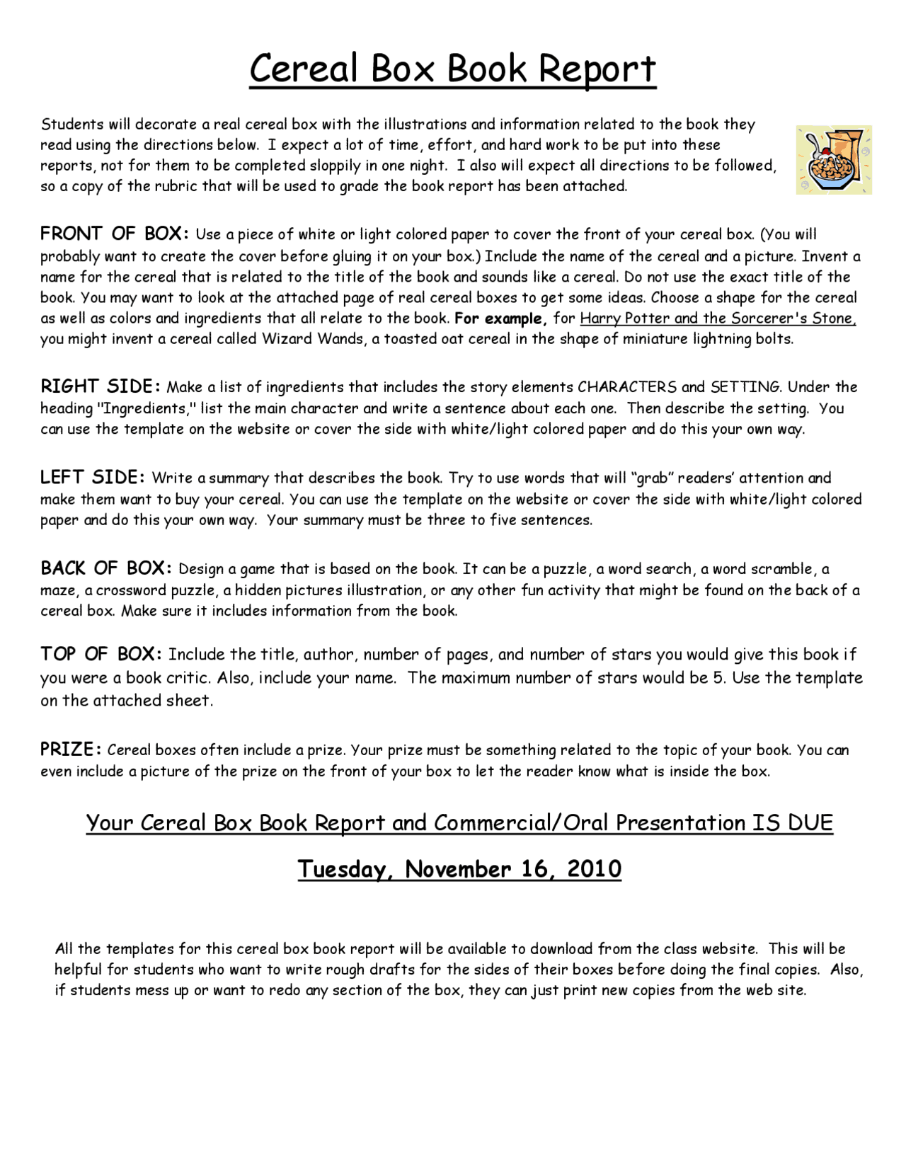 Cereal Box Book Report: Creating Engaging Cereal Packages Based on Read ...