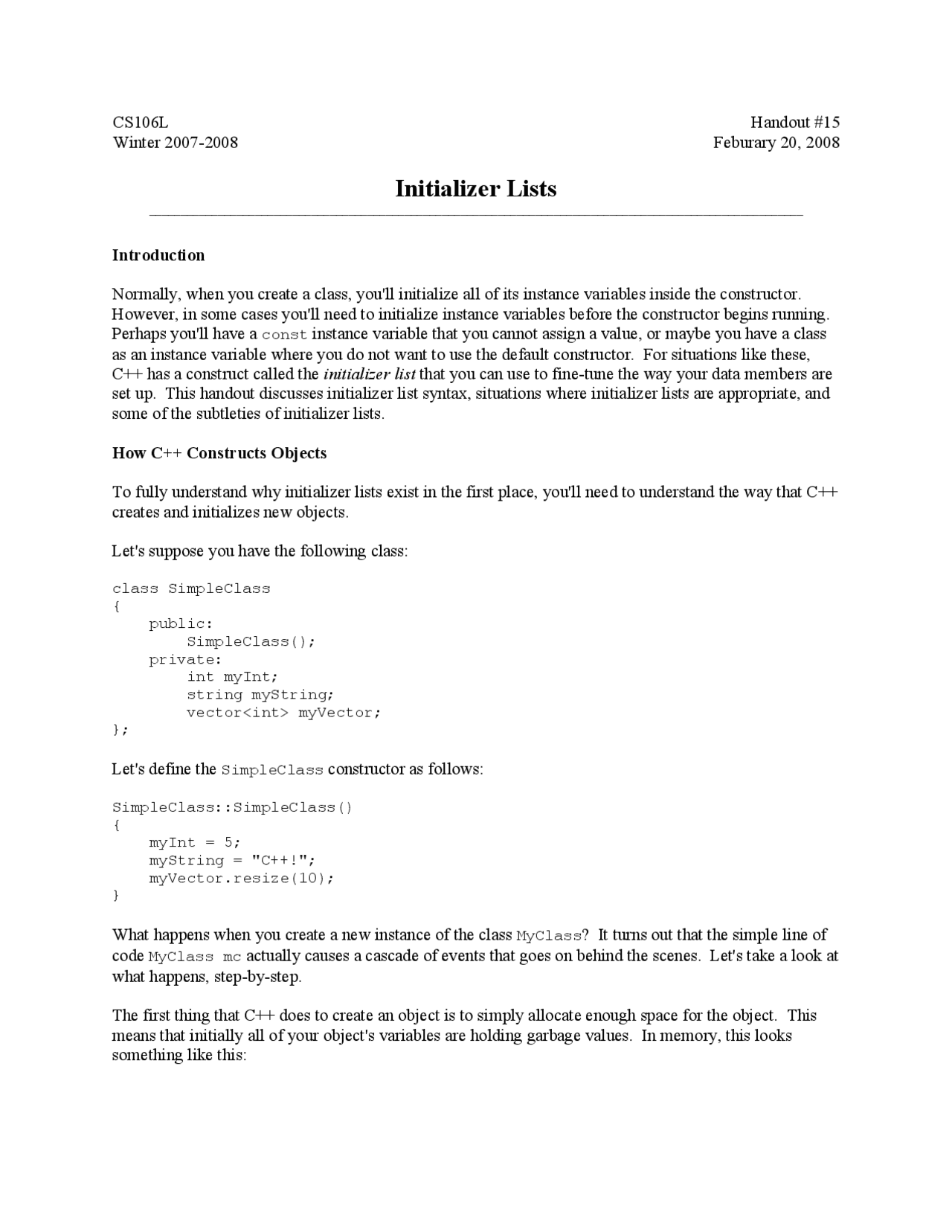Initializer Lists Summaries C Programming Docsity