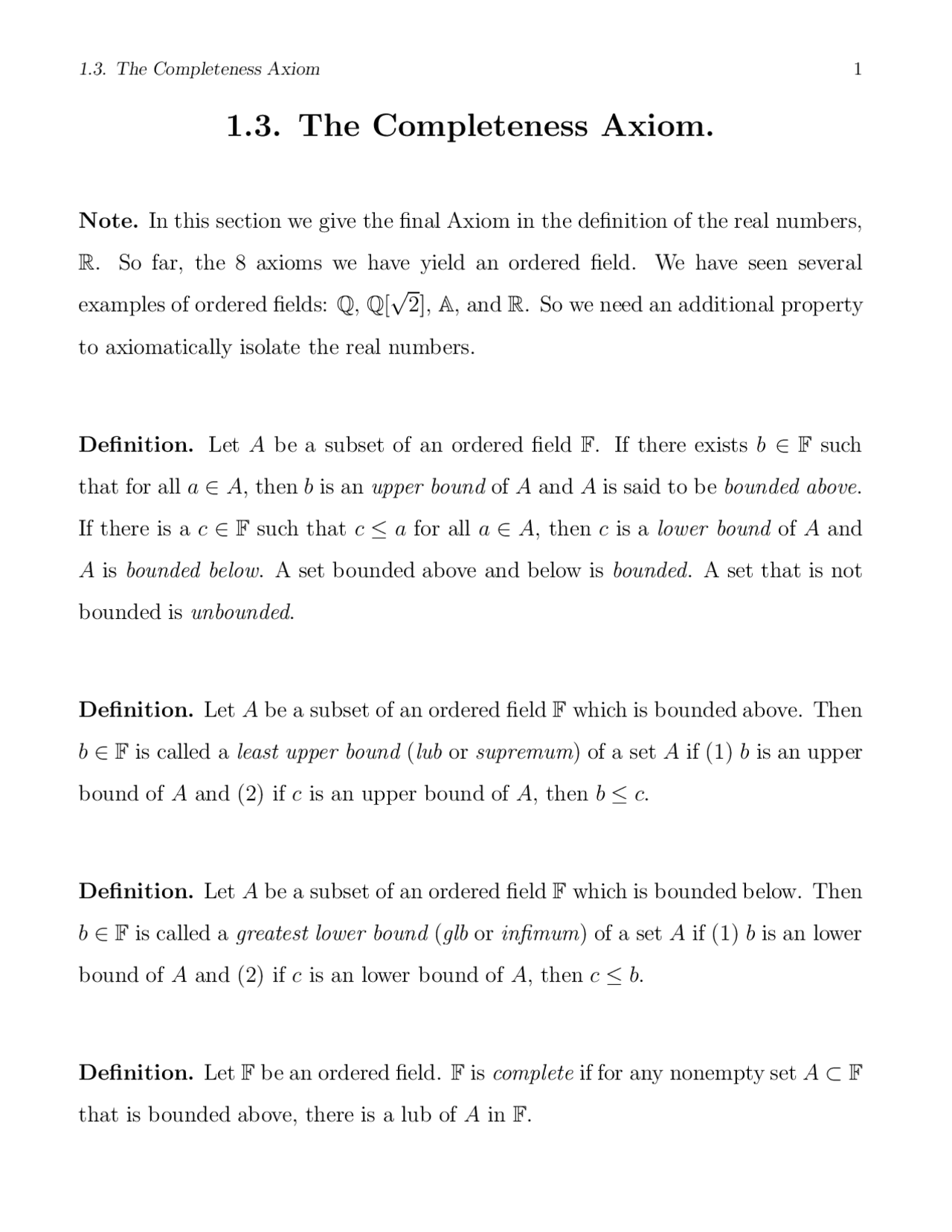 1.3. The Completeness Axiom. | Study notes Calculus | Docsity