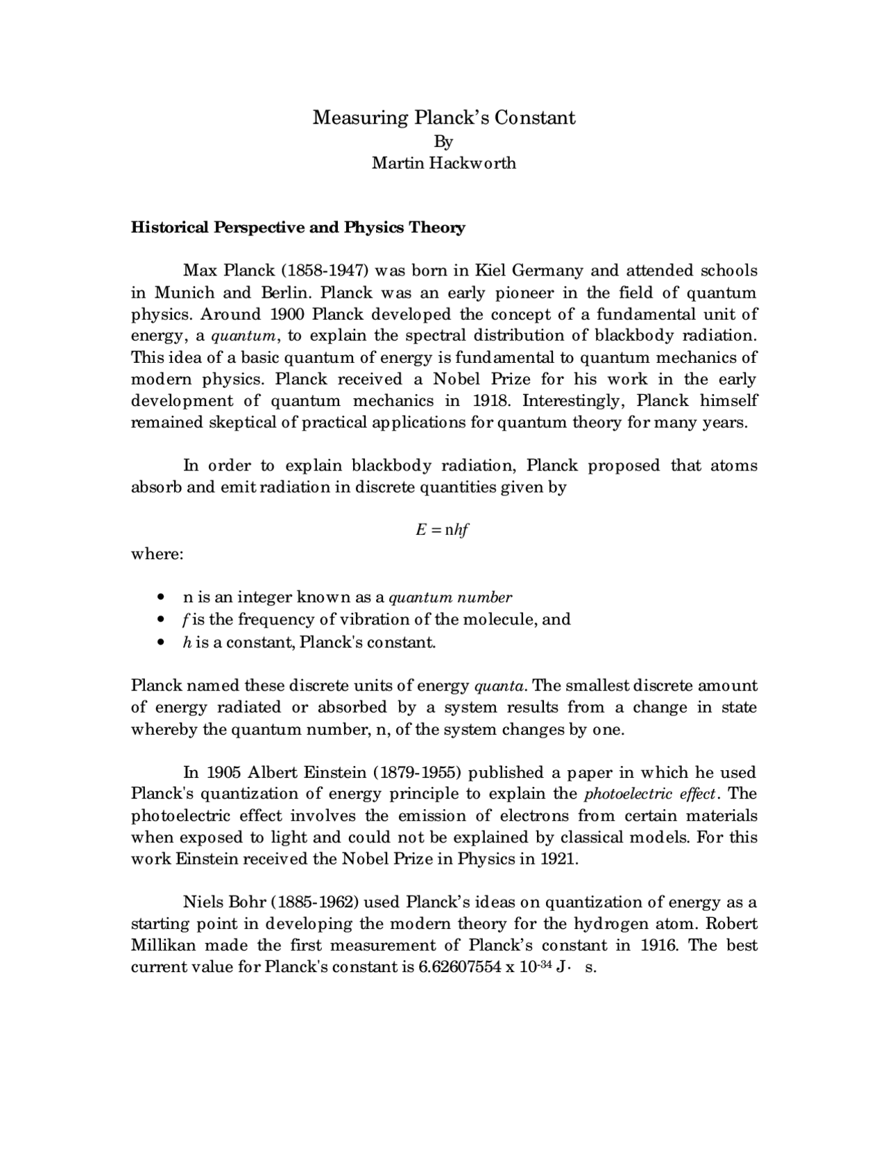 Measuring Plancks Constant Lecture Notes Physics Docsity