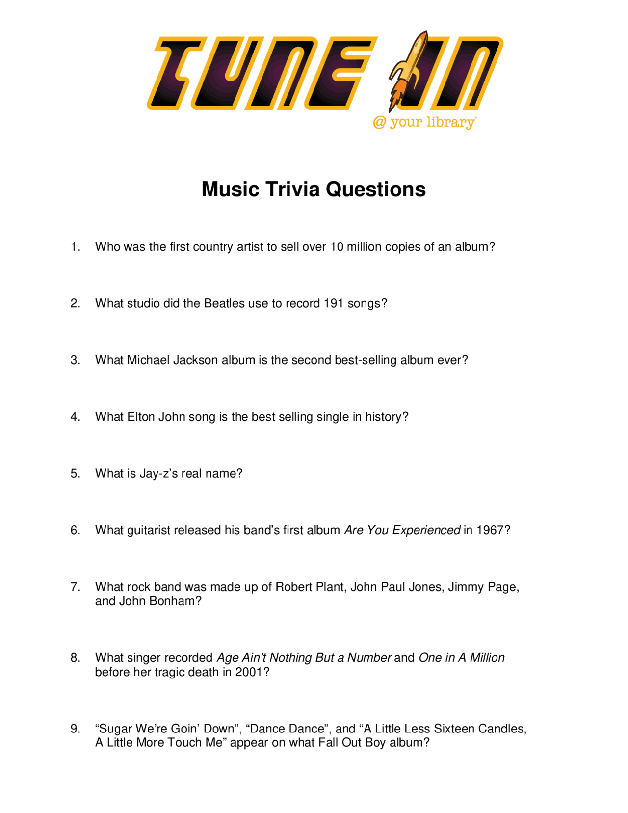 Music Trivia Questions | Study notes Music | Docsity