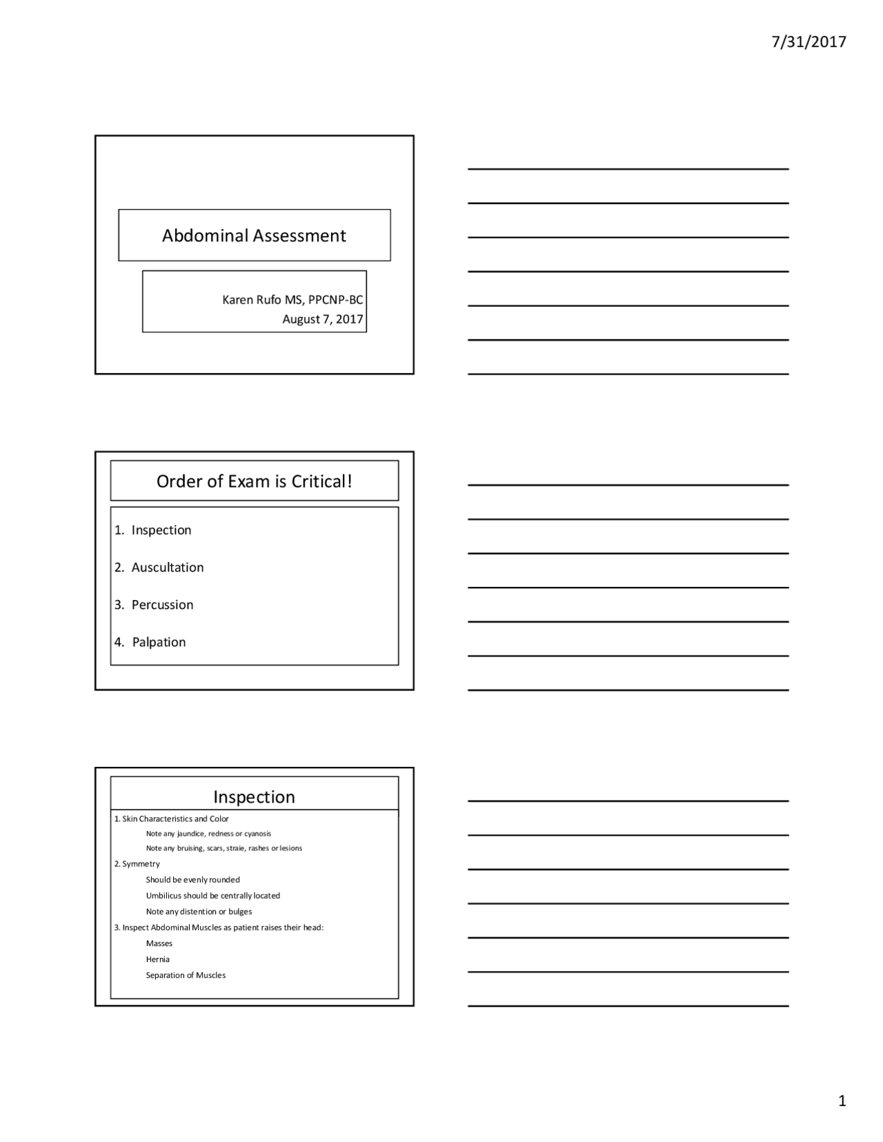 Abdominal Assessment Order of Exam is Critical! Inspection | Study ...