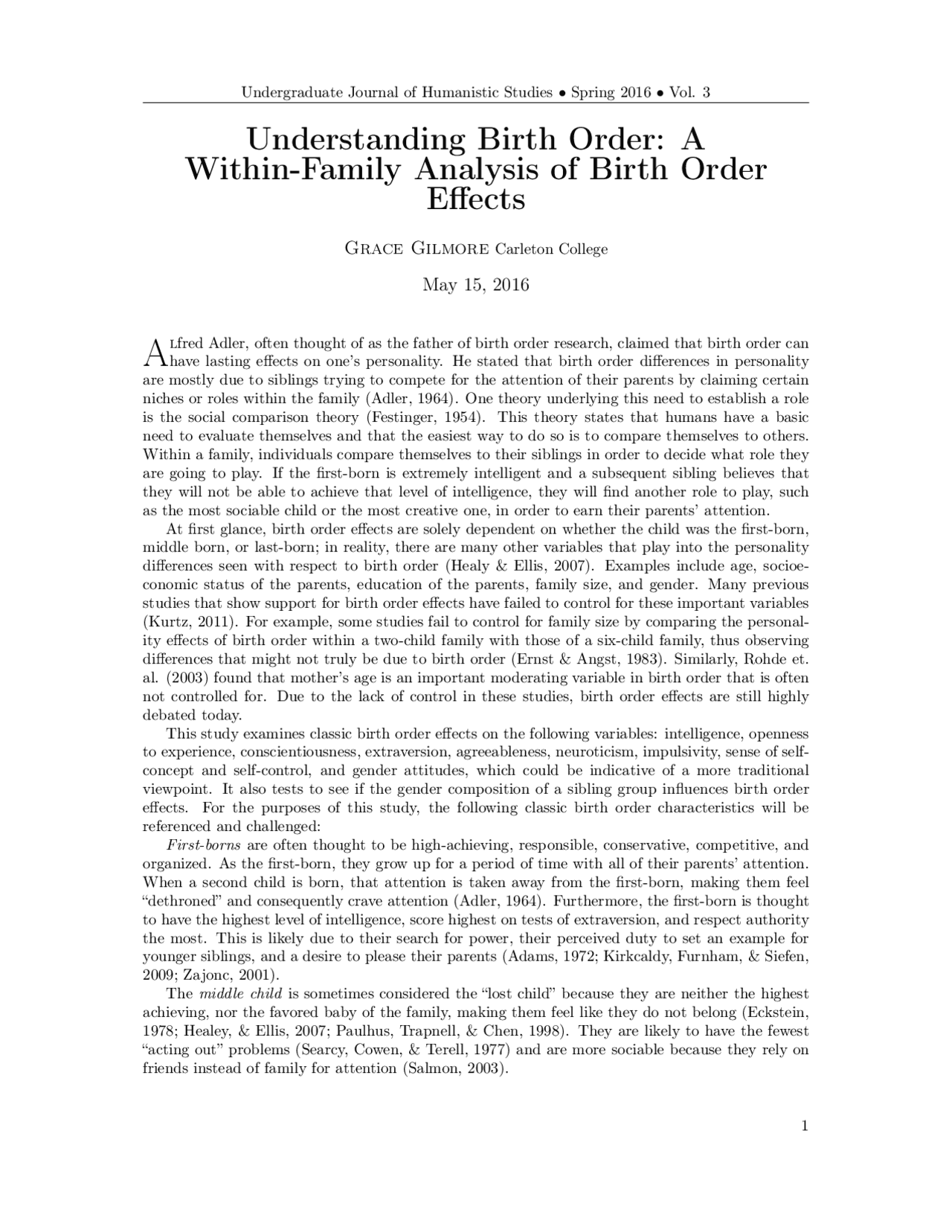 A Within-Family Analysis of Birth Order Effects | Study notes ...