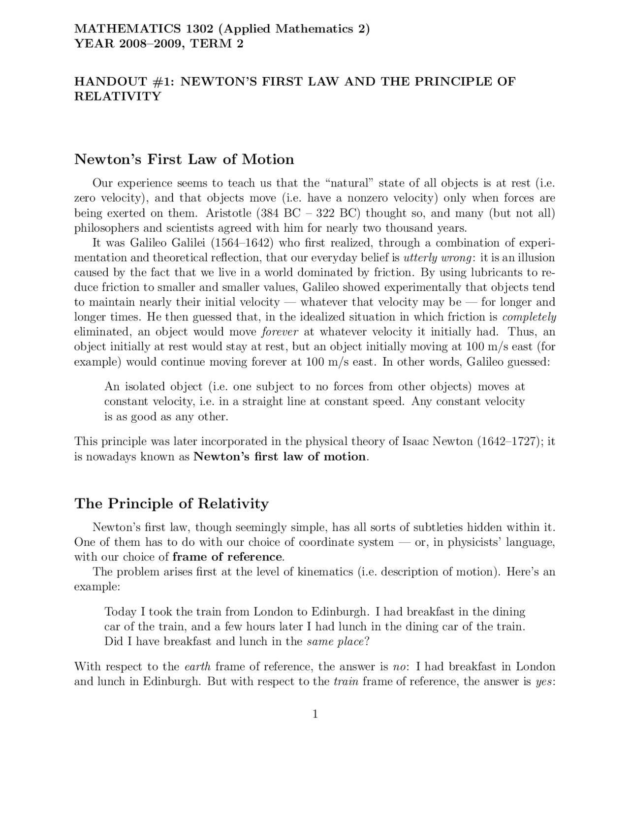 Newton's First Law of Motion The Principle of Relativity | Exercises ...