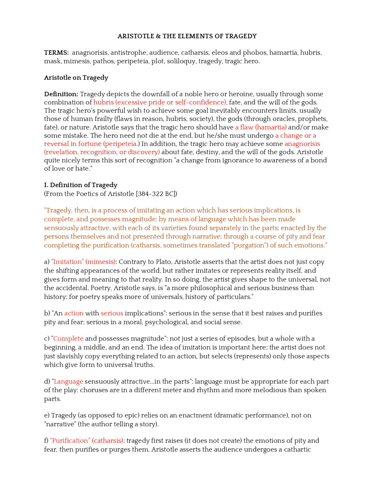 Aristotle & the elements of tragedy | Study notes Poetics | Docsity