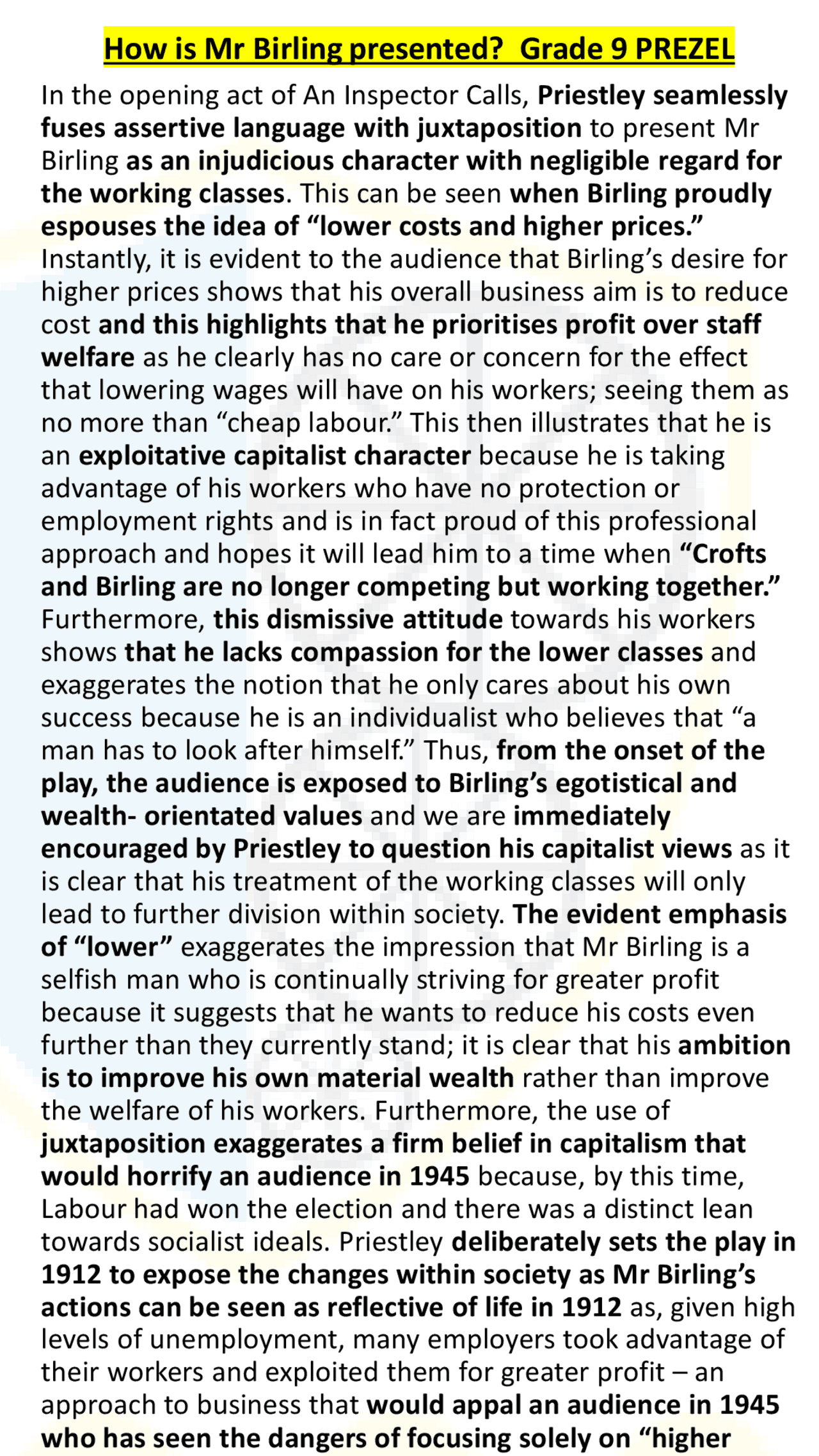 How is Mr Birling presented? Grade 9 PREZEL | Lecture notes Business ...