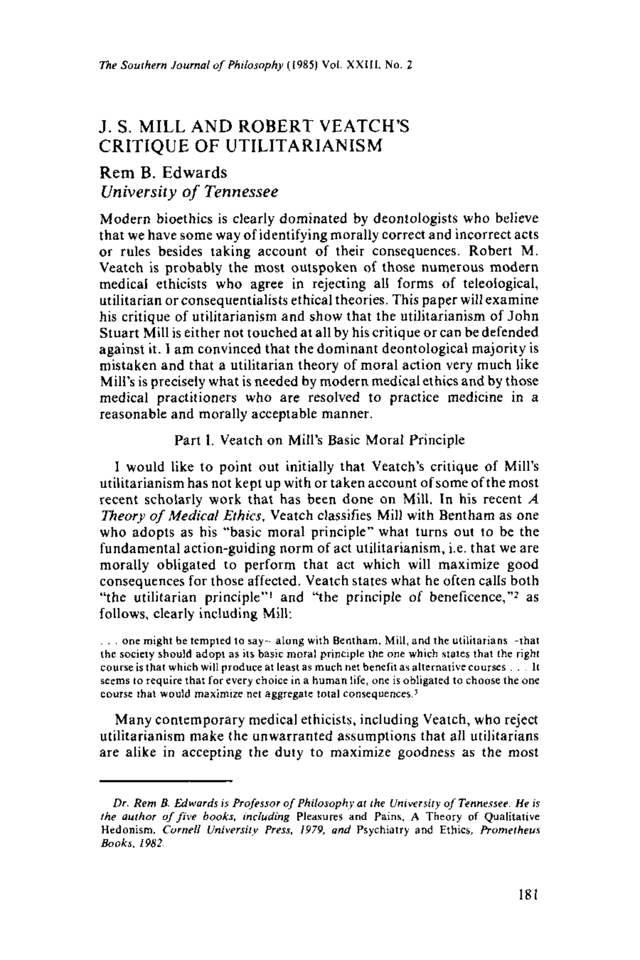 Utilitarianism Theory