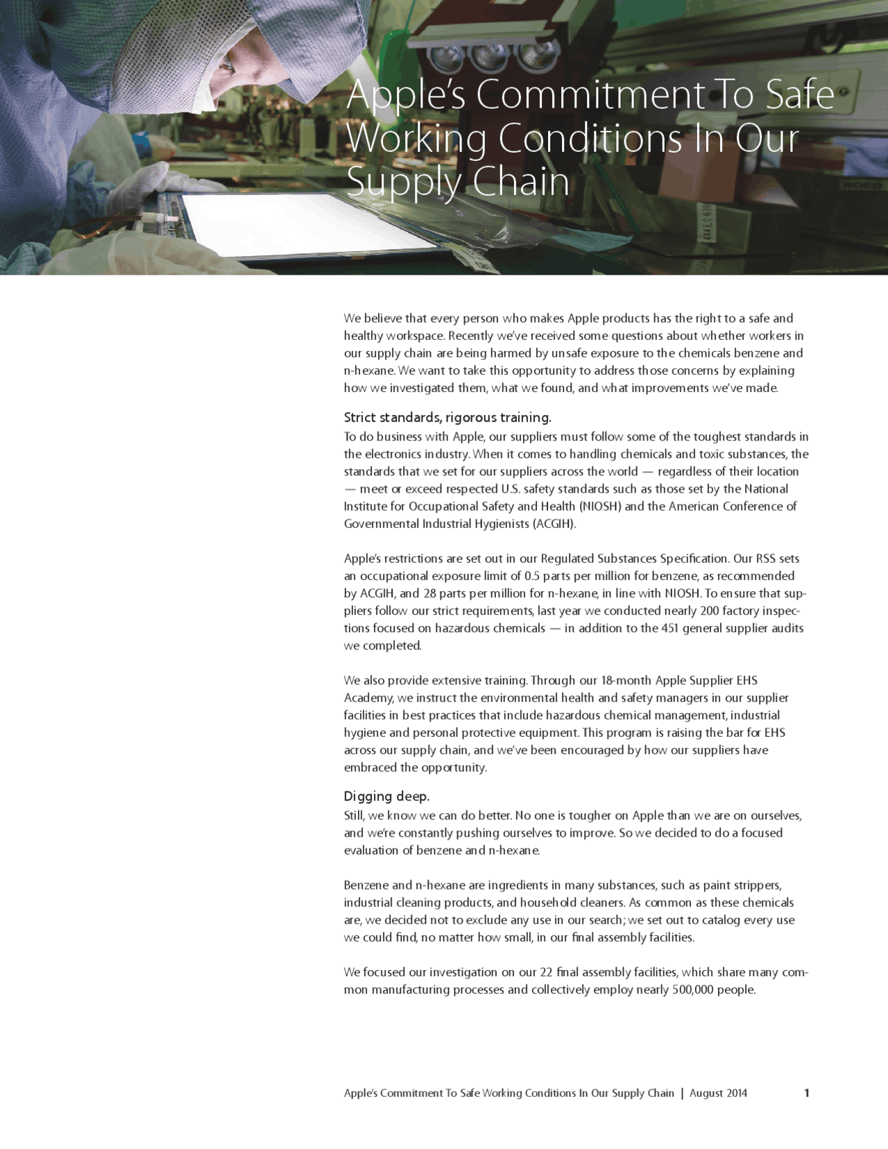 Apple's Commitment To Safe Working Conditions In Our ... | Schemes and Mind Maps Business - Docsity