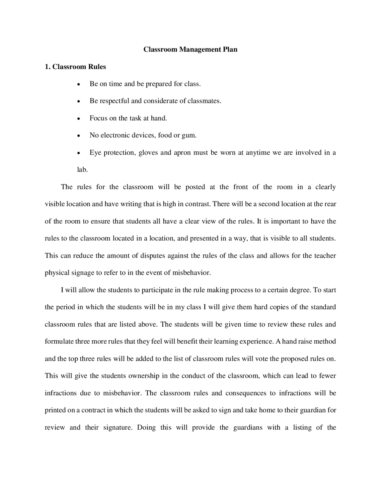 Classroom Management Plan 1. Classroom Rules | Appunti Storia | Docsity