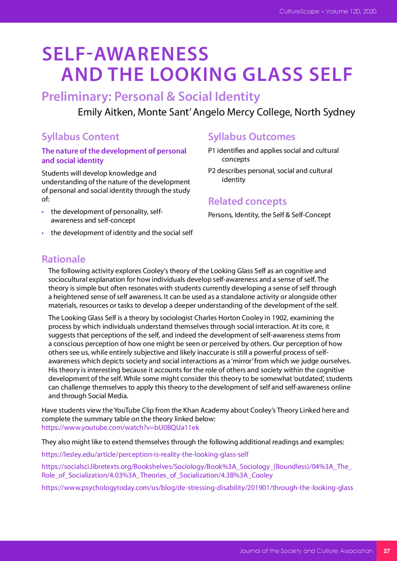 SELF-AWARENESS AND THE LOOKING GLASS SELF | Lecture notes Sociology ...