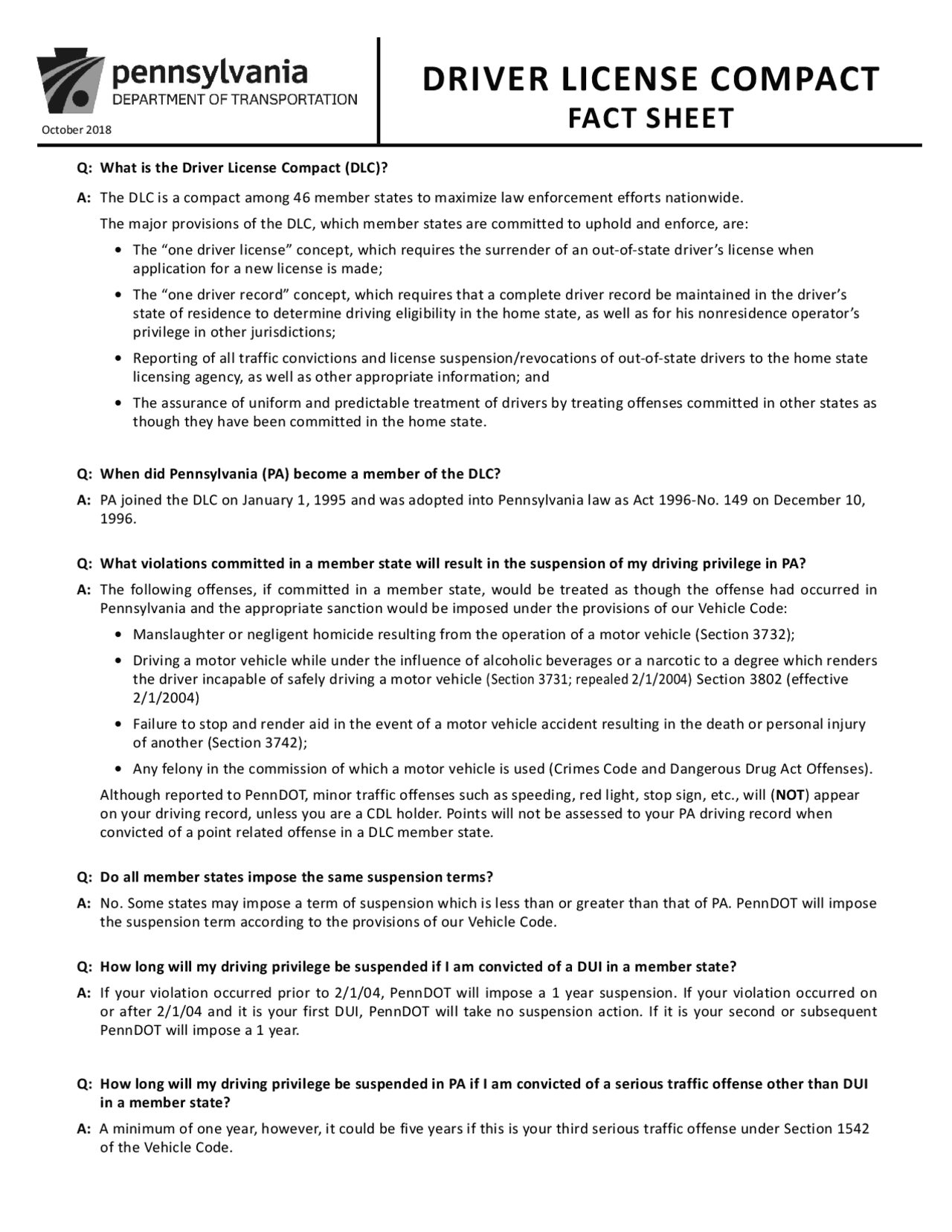 DRIVER LICENSE COMPACT | Appunti Diritto | Docsity