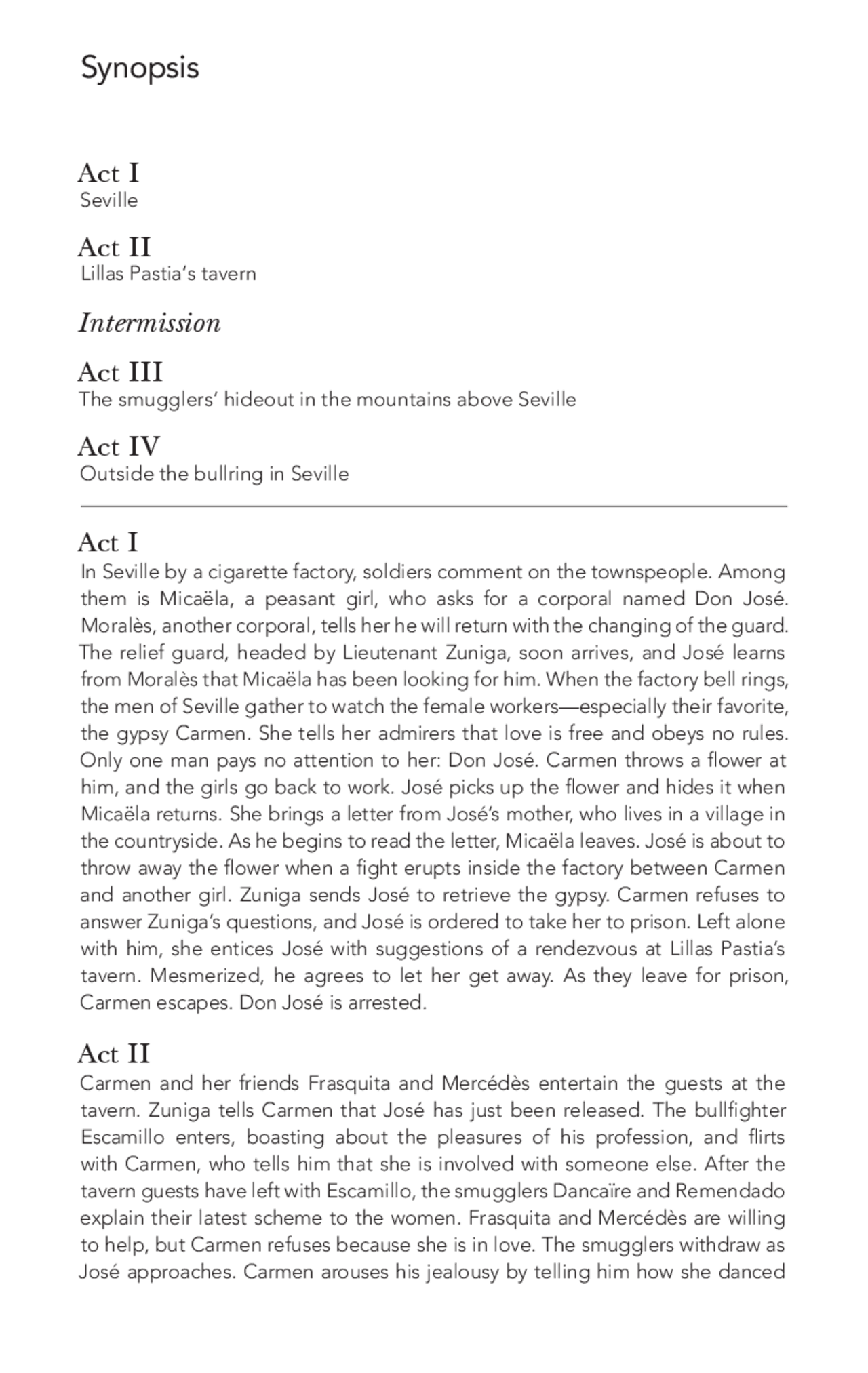 Carmen Synopsis Lecture Notes Music Docsity