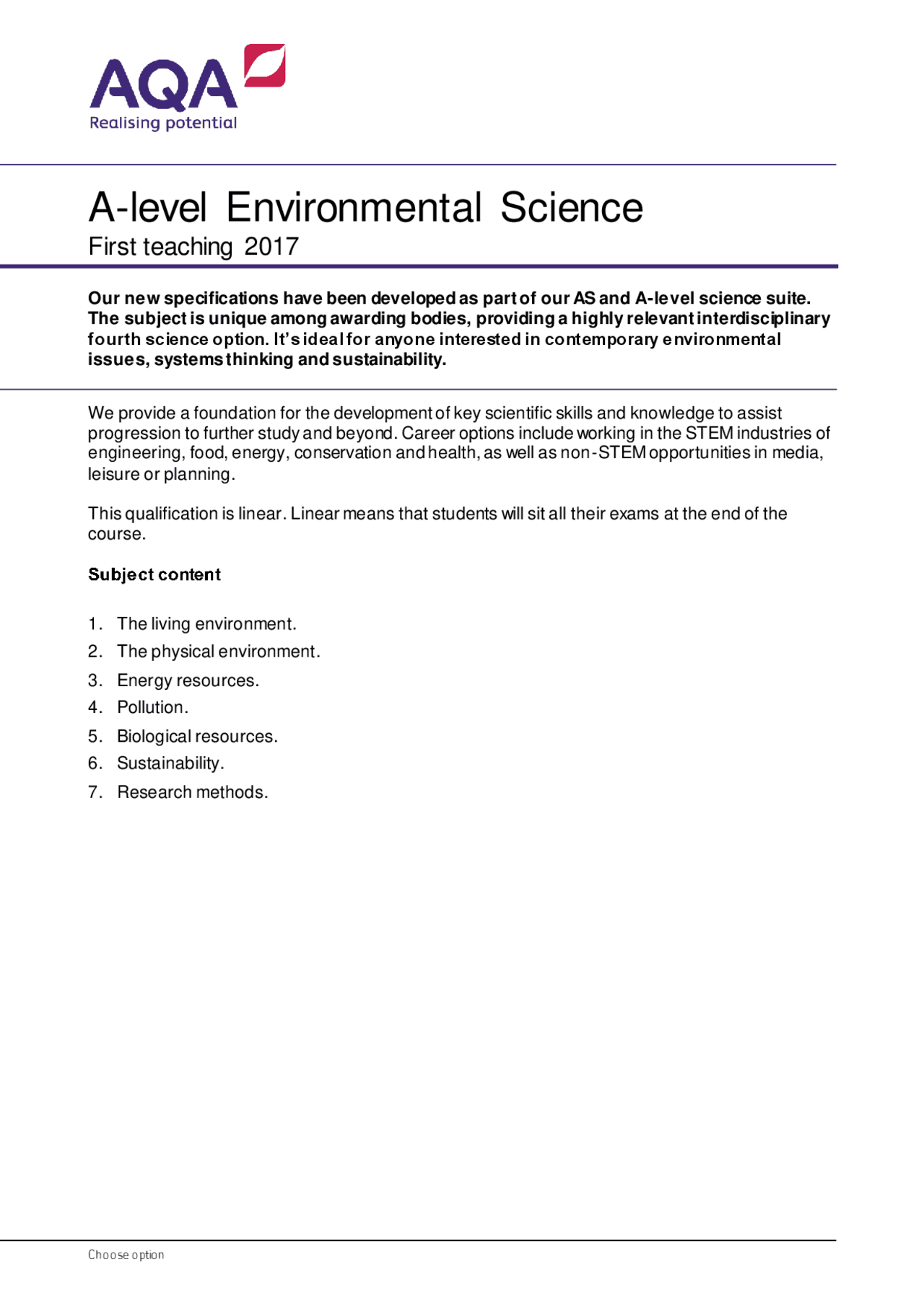 A Level Environmental Science Exams Environmental Science Docsity