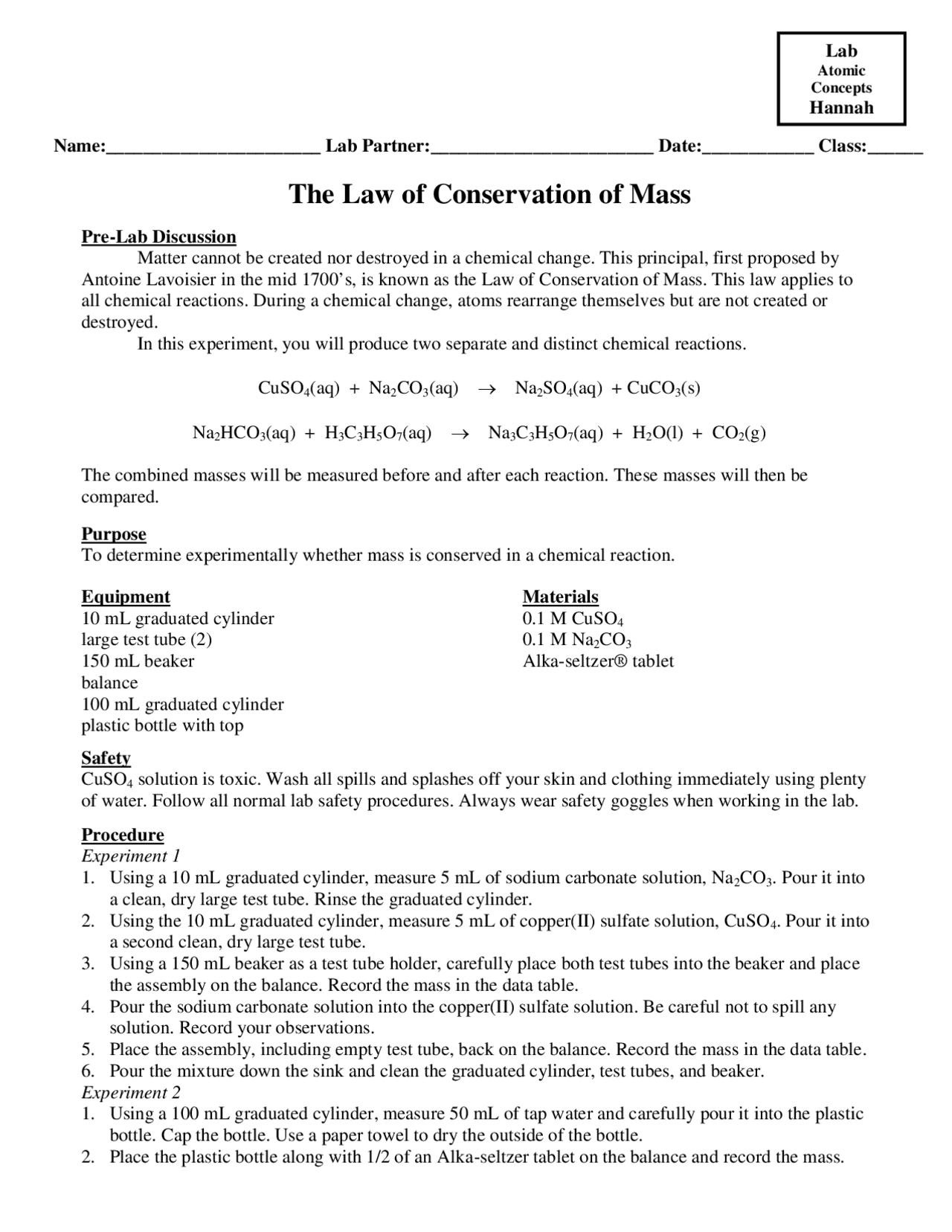 The Law of Conservation of Mass | Summaries Law | Docsity