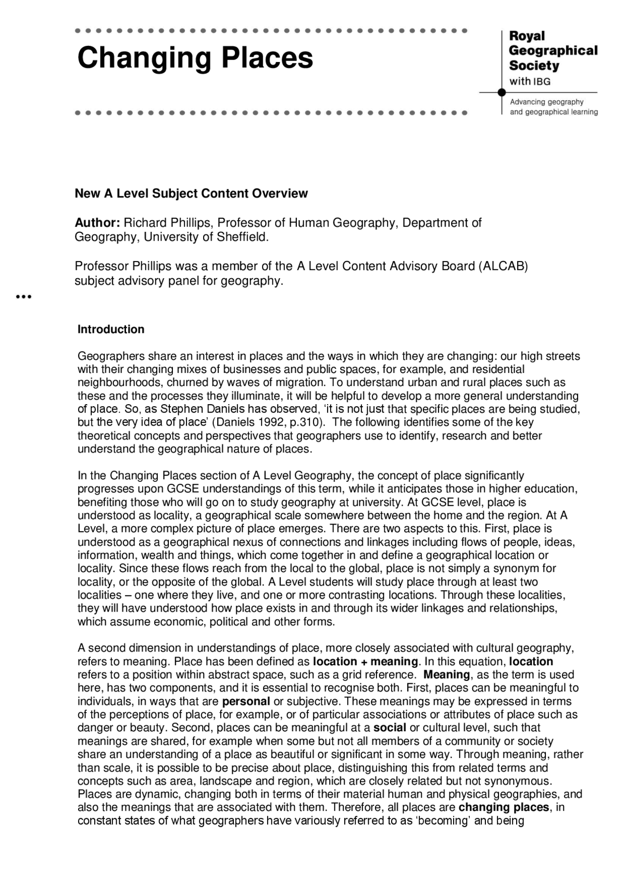 Changing Places | Study notes Geography - Docsity