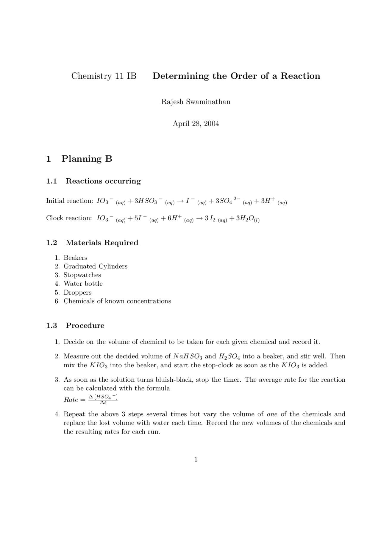 Chemistry 11 IB Determining the Order of a Reaction | Study Guides ...