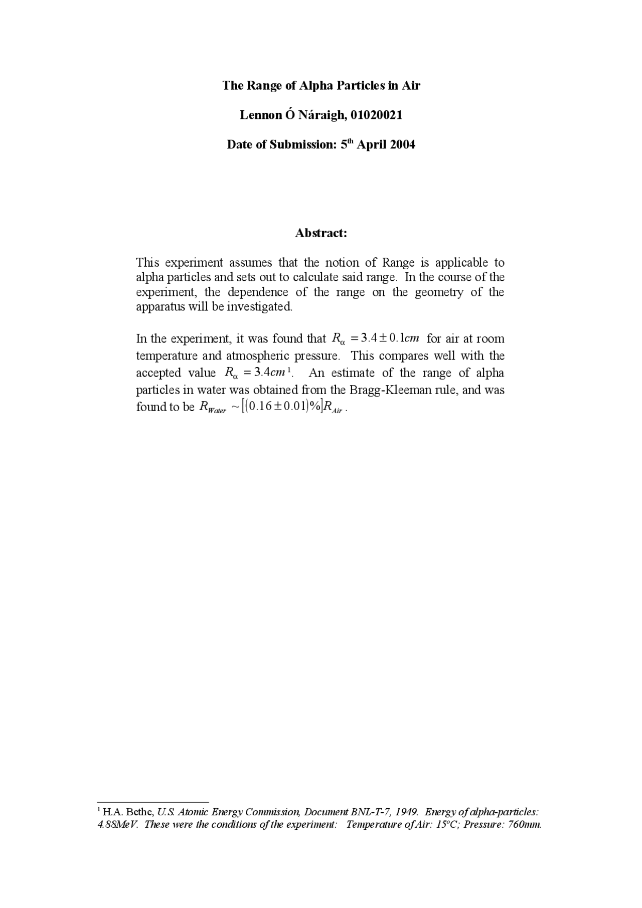 The Range of Alpha Particles in Air | Study Guides, Projects, Research ...