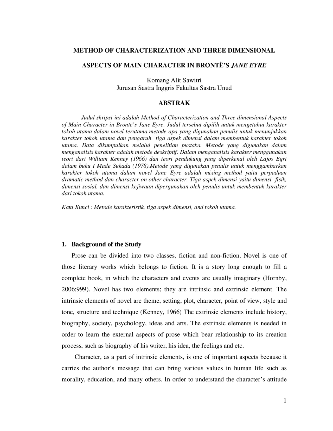 Characterization and Three-Dimensional Aspects of Jane Eyre in ...