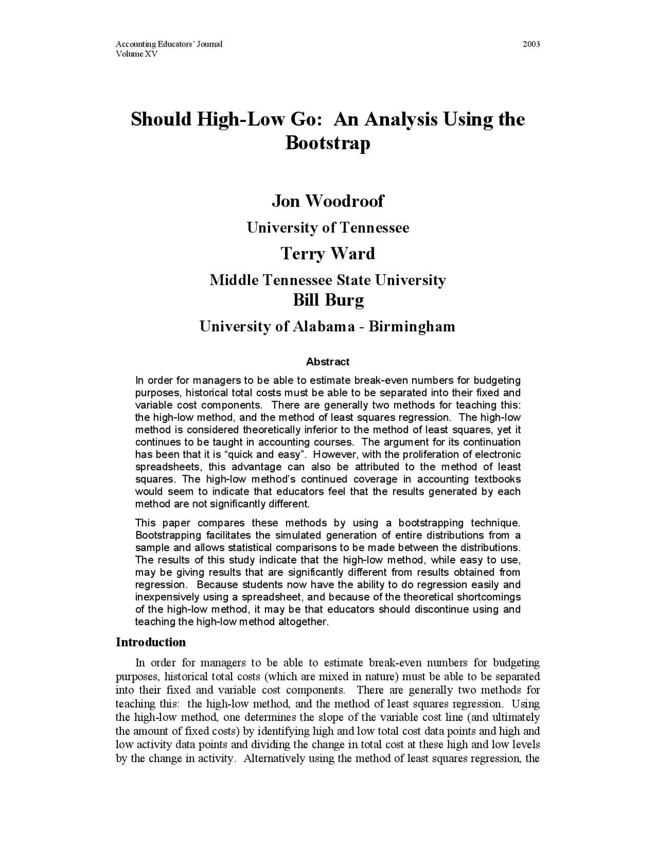 Should High Low Go An Analysis Using The Bootstrap Lecture Notes Accounting Docsity