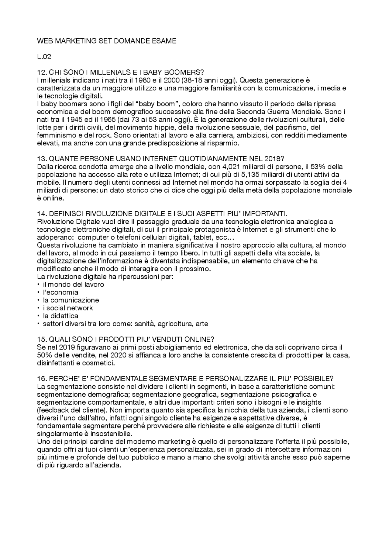Paniere Web Marketing Domande Aperte Panieri Di Marketing Docsity