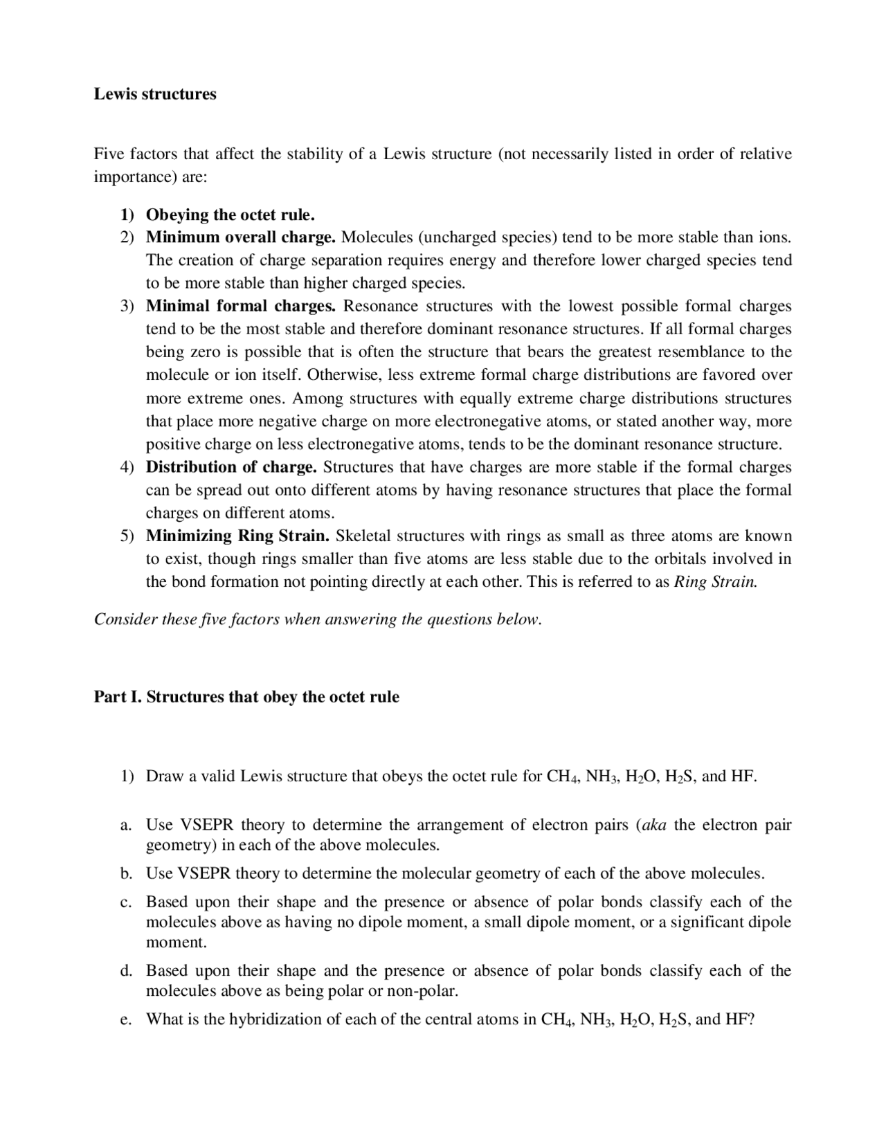 Lewis structures Five factors that affect the stability of a Lewis ...