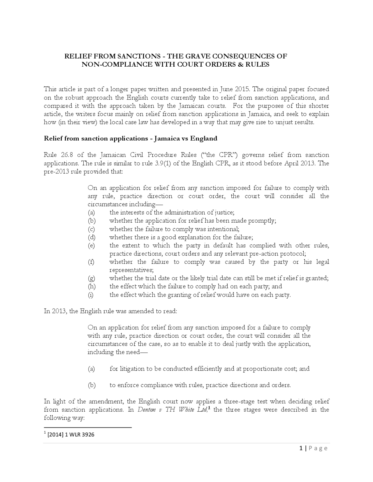 relief from sanctions - the grave consequences of | Study notes English ...