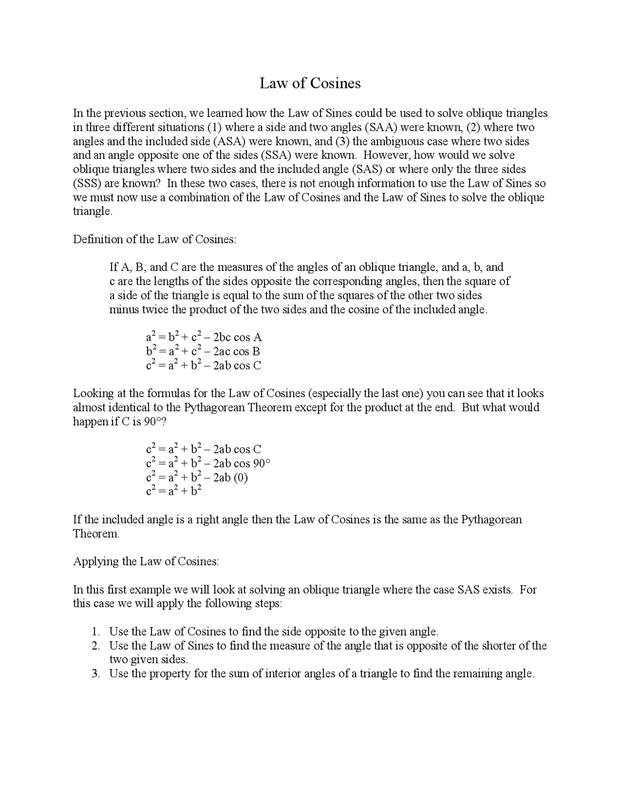 Solving Oblique Triangles using Law of Cosines and Law of Sines | Exams ...