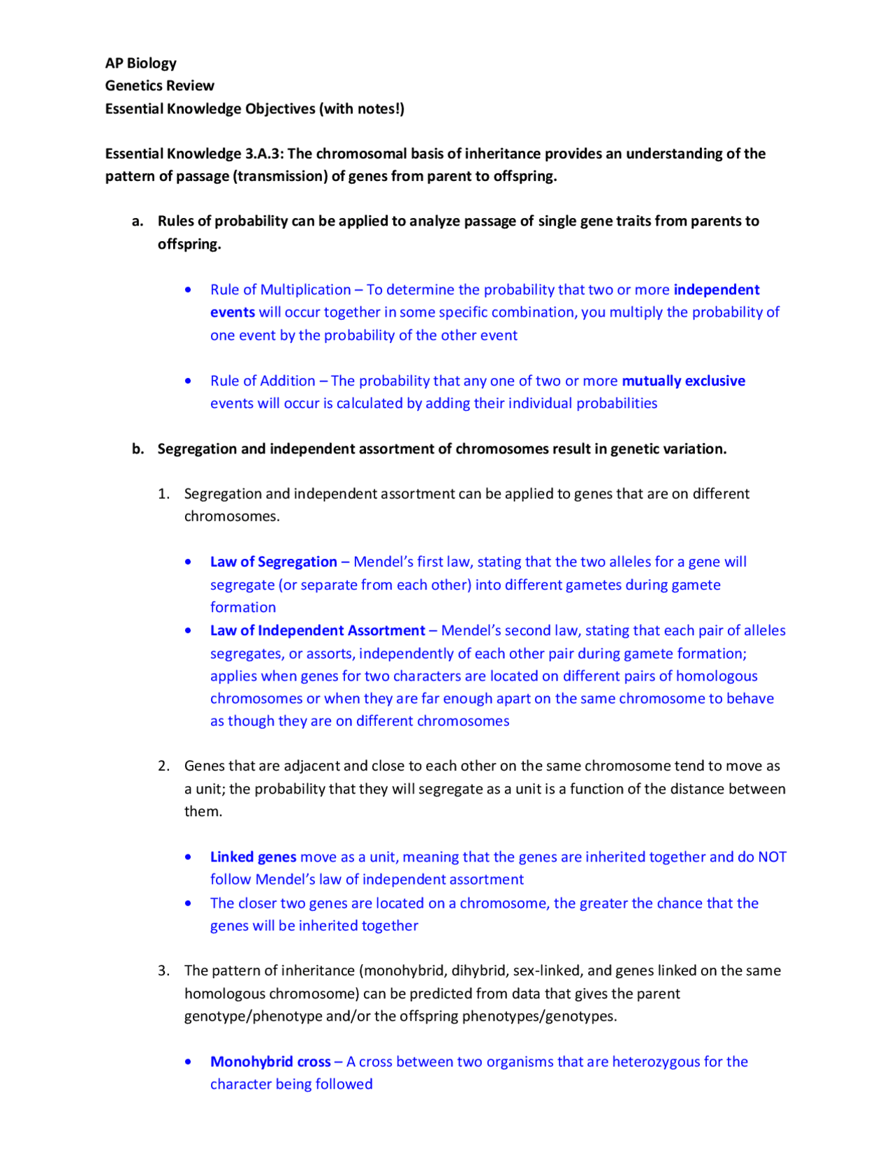 AP Biology Genetics Review Essential Knowledge Objectives ... | Lecture ...