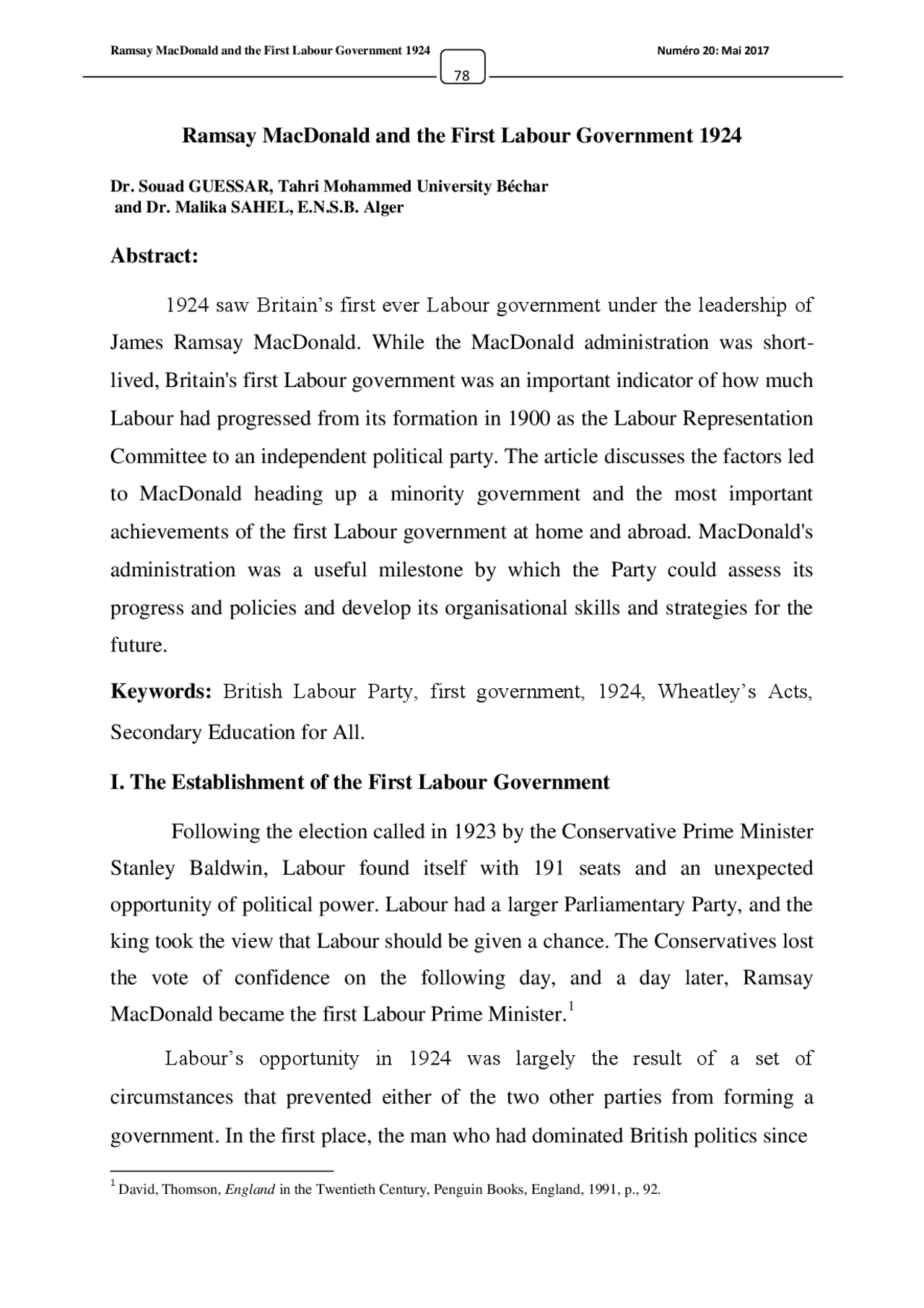 Ramsay MacDonald and the First Labour Government 1924 | Lecture notes ...