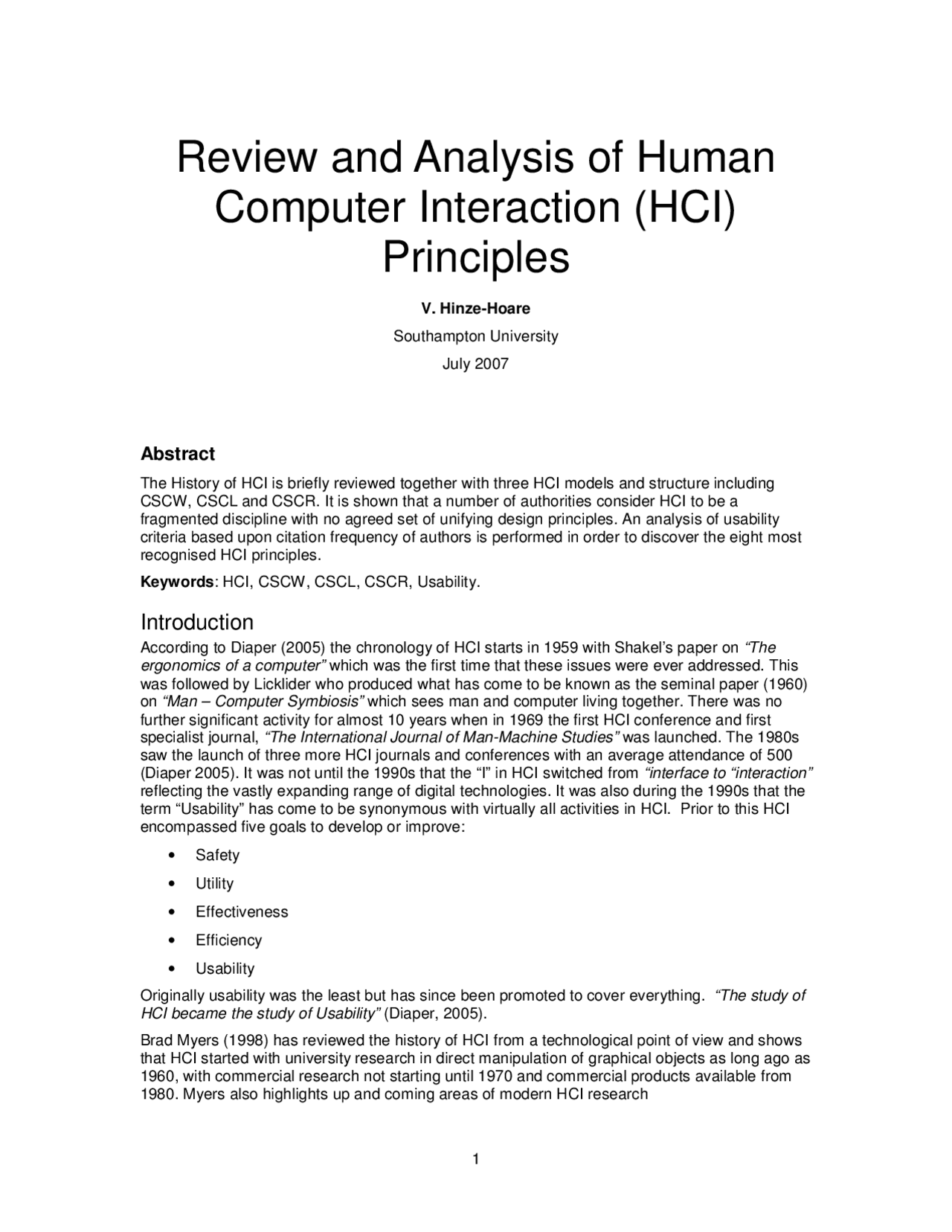 Review And Analysis Of Human Computer Interaction Hci Schemes