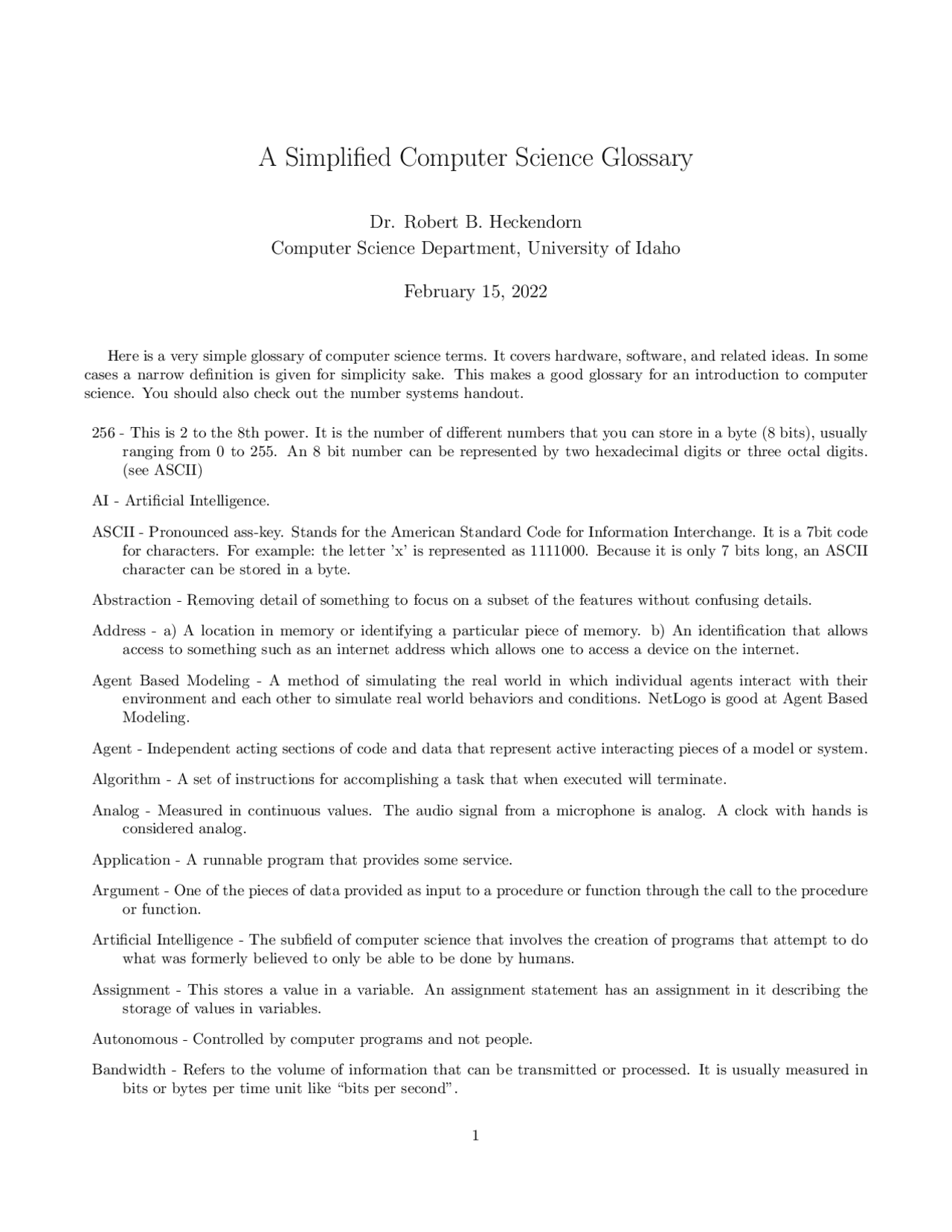 A Simplified Computer Science Glossary Exams Computer Science Docsity
