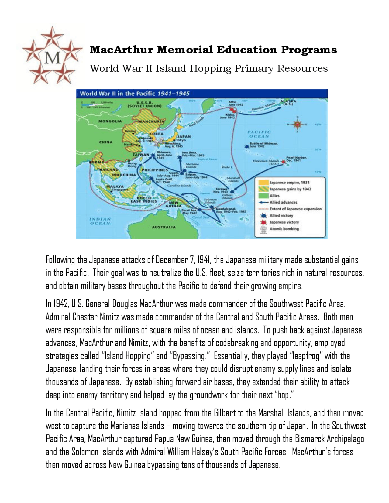 World War II Island Hopping Primary Resources | Study notes Geography ...
