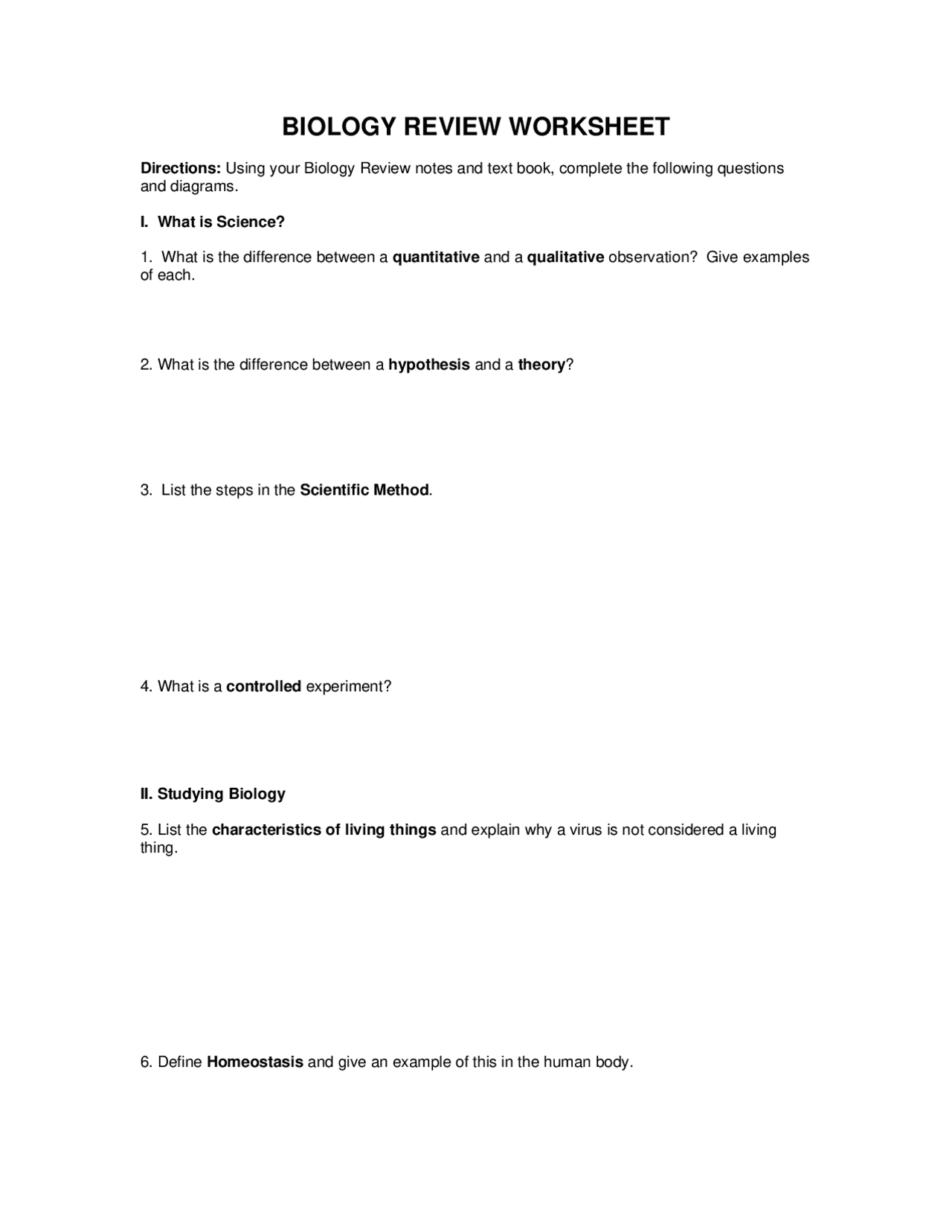BIOLOGY REVIEW WORKSHEET | Monografías, Ensayos Biología | Docsity
